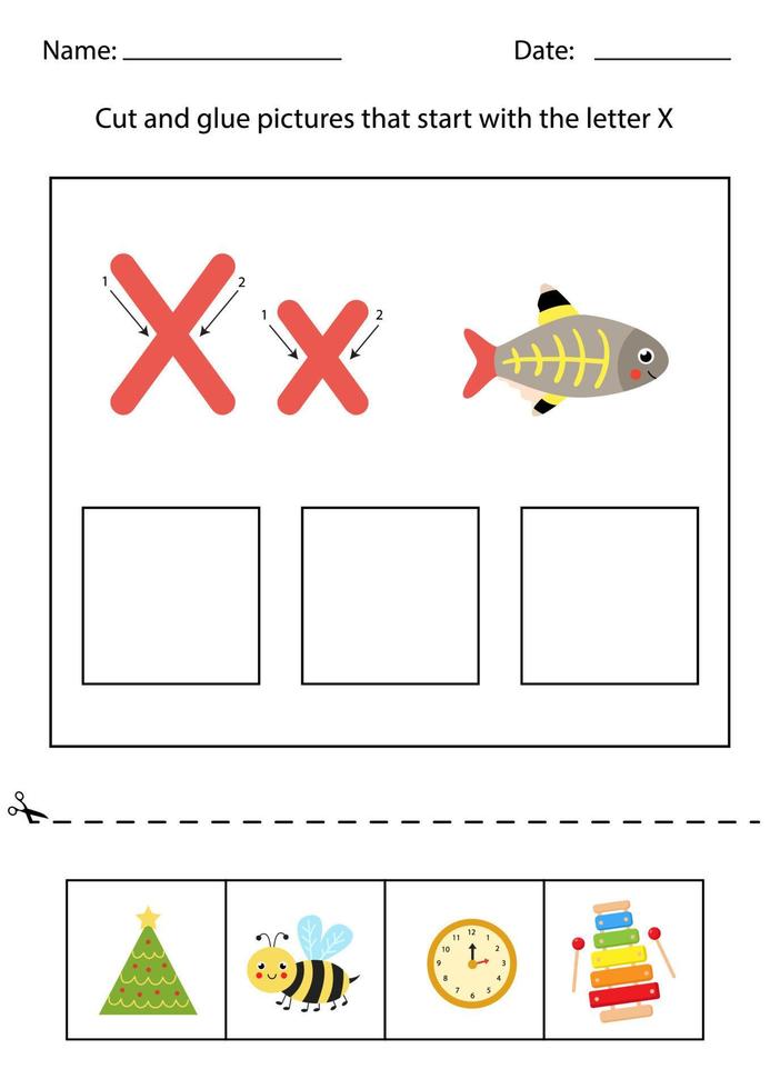 Letter recognition for kids. Cut and glue. Letter X. 5257317 Vector Art ...