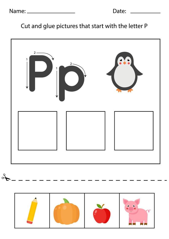 Letter recognition for kids. Cut and glue. Letter P. 5257369 Vector Art ...