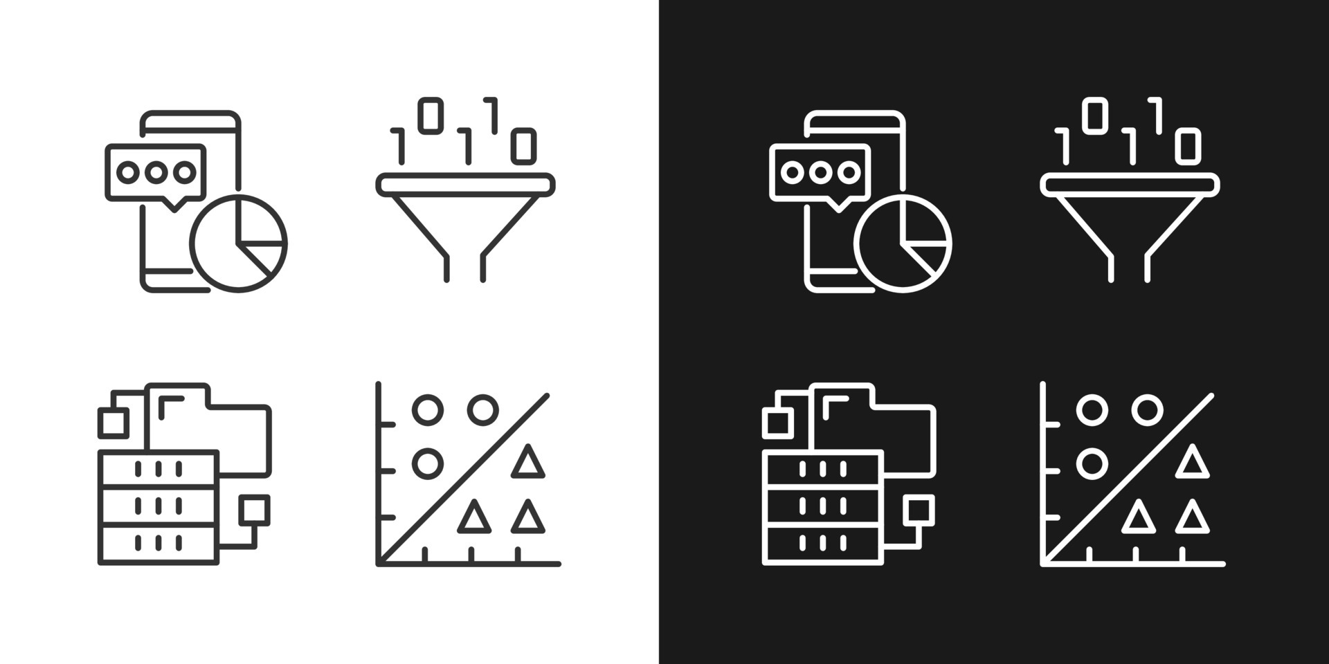 Data Mining Tools Linear Pixel Perfect Icons Set For Dark And Light