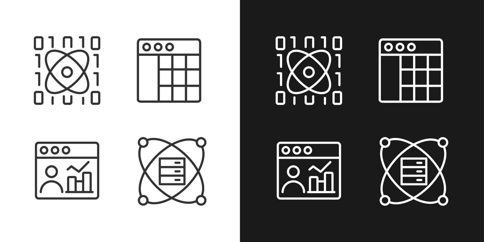 Science data mining linear pixel perfect icons set for dark and light ...