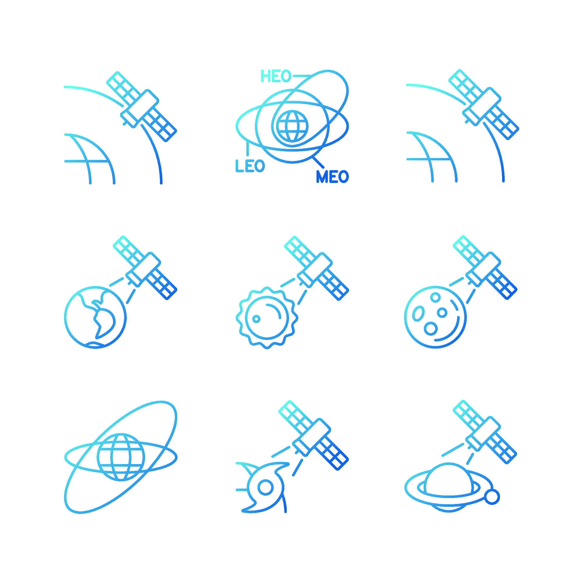 Satellites Functions Gradient Linear Vector Icons Set Global Telecommunications Network