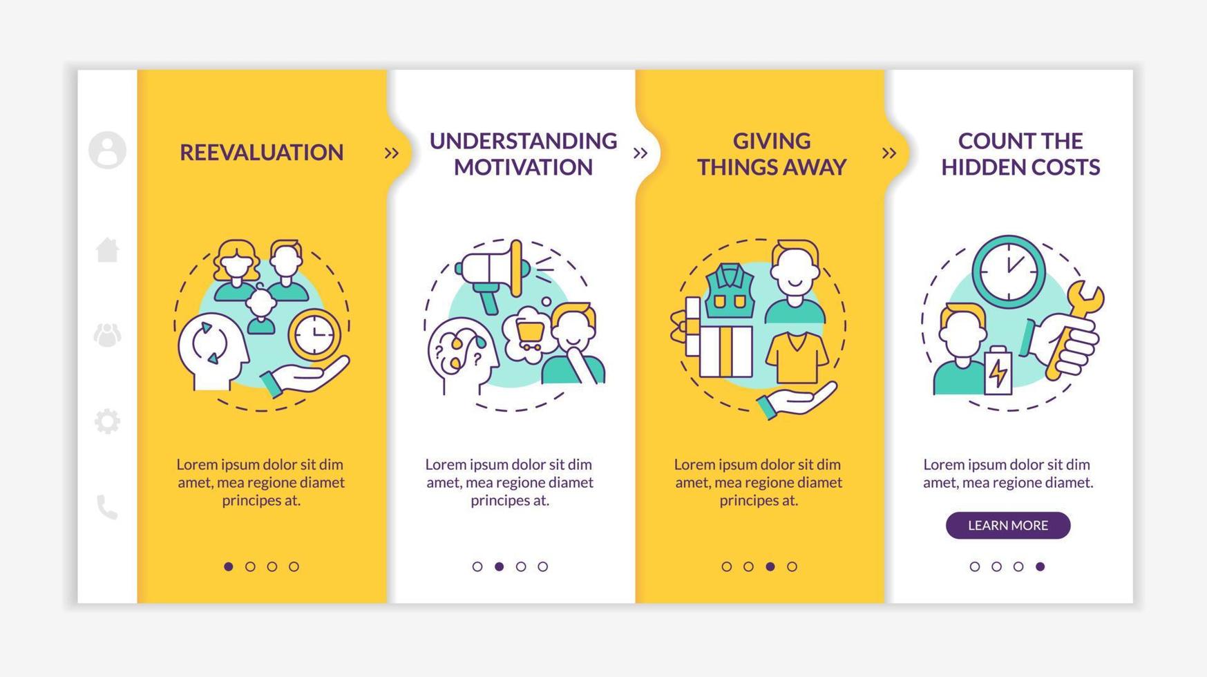 Challenging consumerism yellow onboarding vector template. Responsive ... Challenging consumerism yellow onboarding vector template. Responsive ...