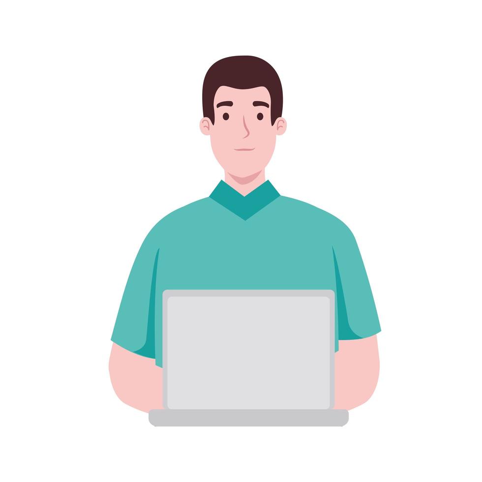 man using laptop 5262517 Vector Art at Vecteezy
