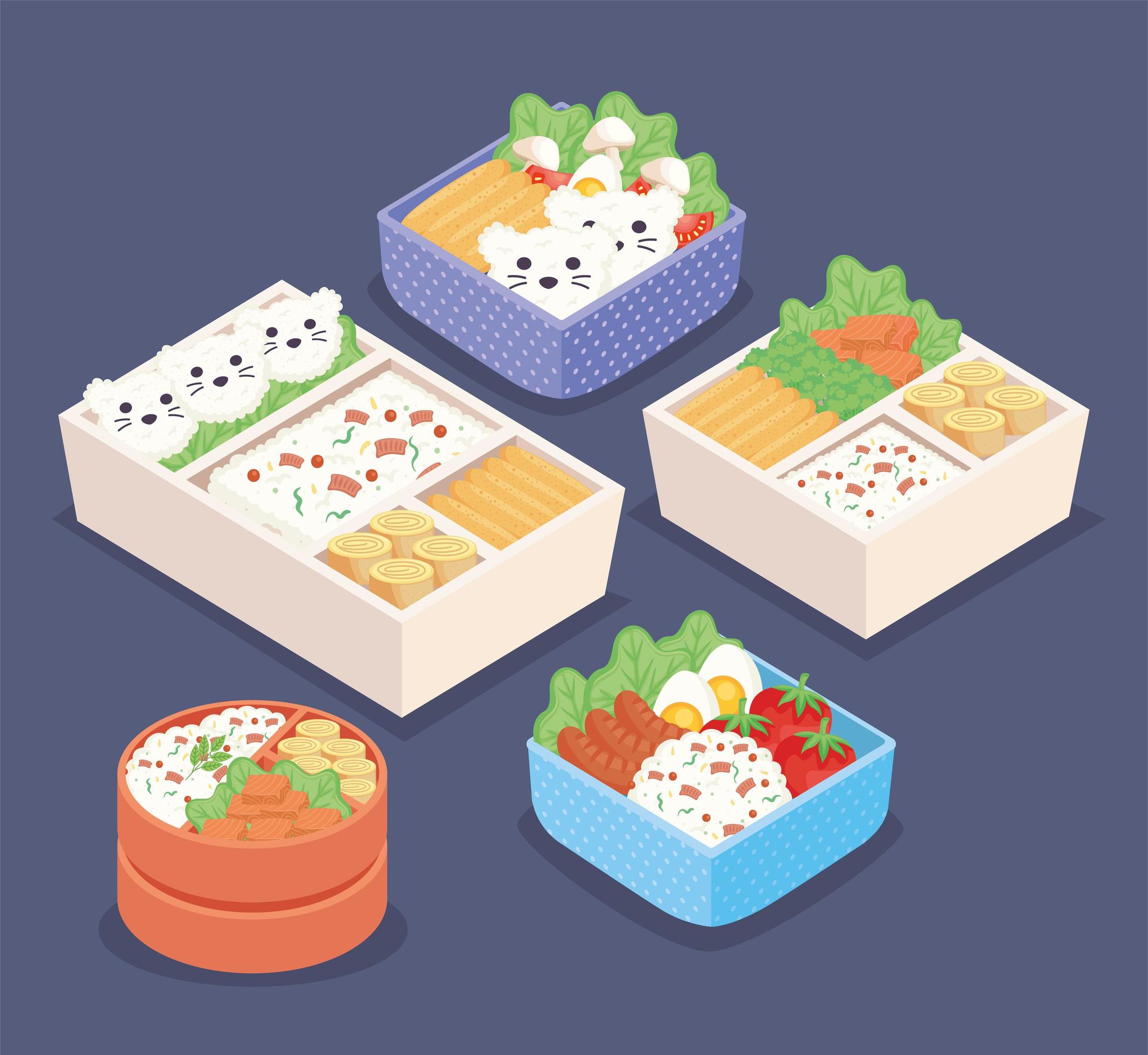 five bento box icons 5263054 Vector Art at Vecteezy