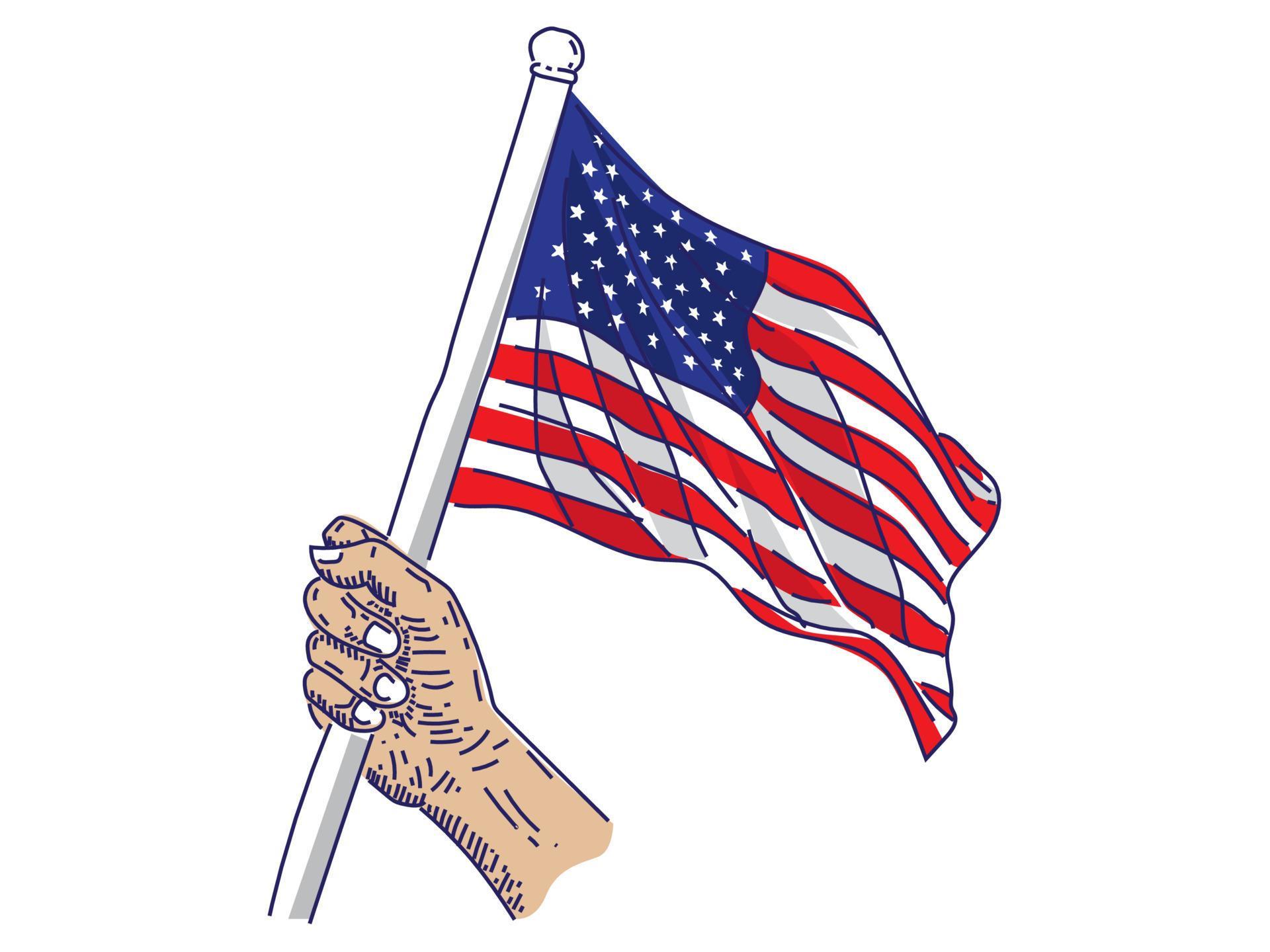 Hand Holding American Flag Hand Drawn 5263713 Vector Art At Vecteezy