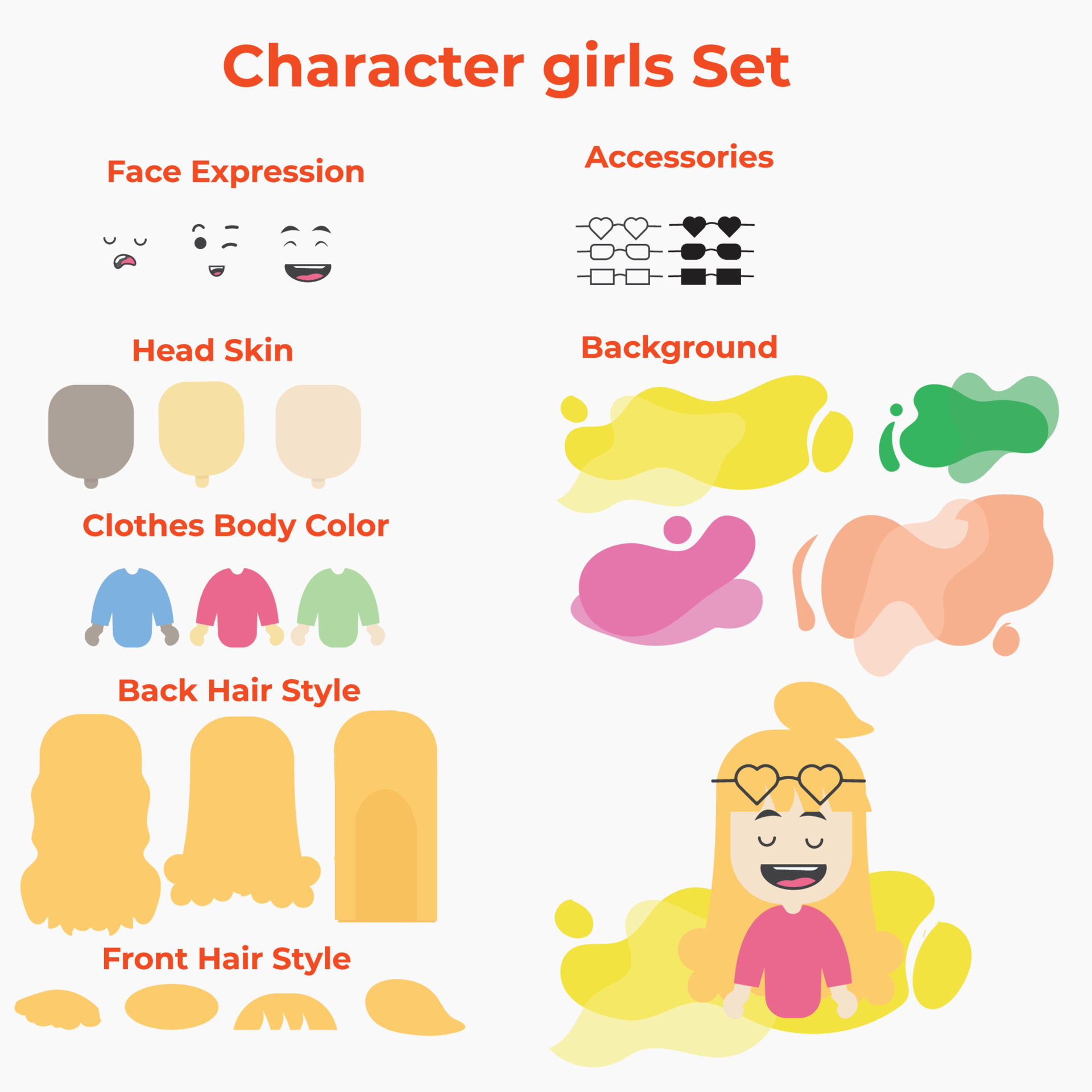 Vector Design of girl creation Character set for build your own avatar ...