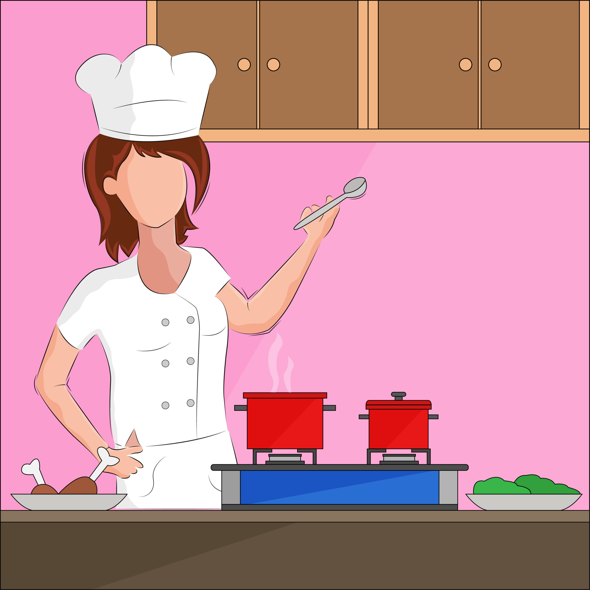 Illustration Vector Design Of Background Of Sexy Chef Girl Is Cooking