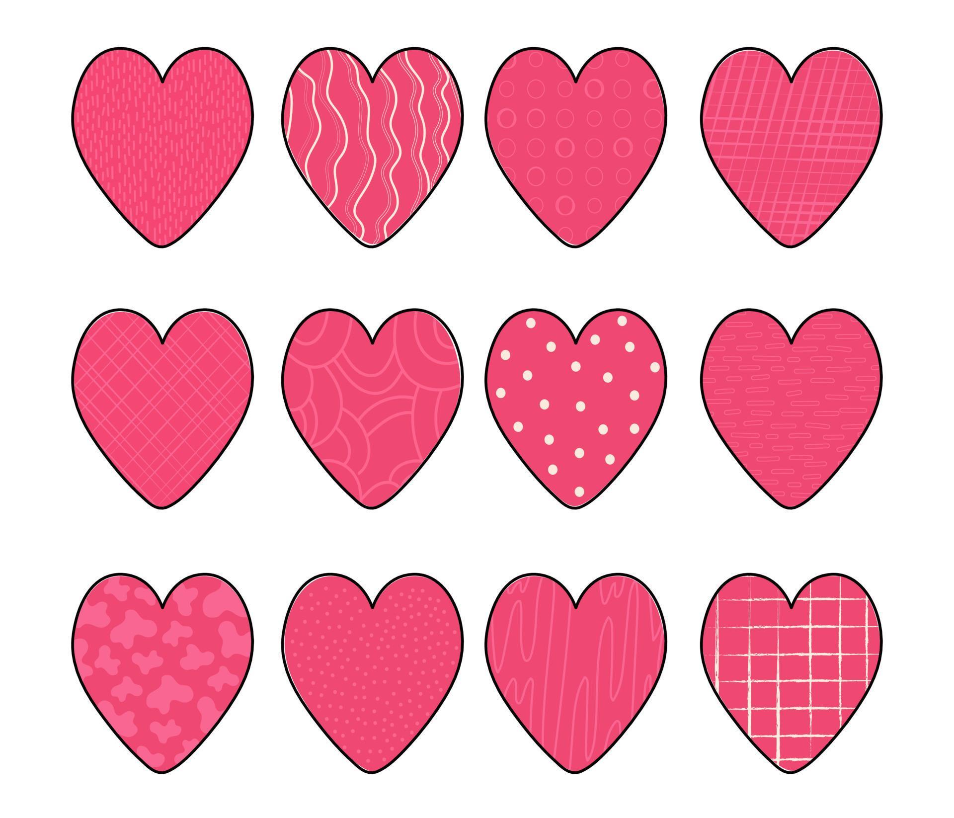 set of valentines day hearts doodles. 12 hearts of trend coloring. Hand ...