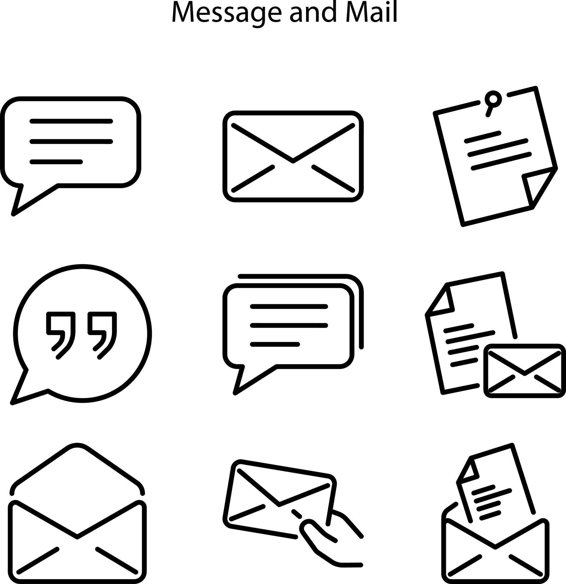 message icon set isolated on white background from message collection ...