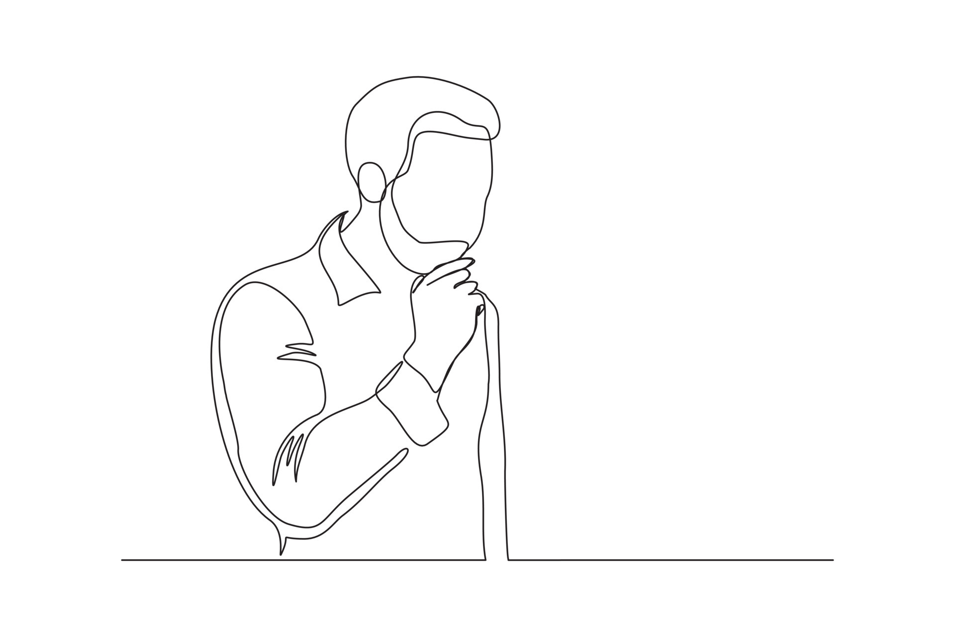 Continuous line drawing of young pensive male standing looking away ... Continuous line drawing of young pensive male standing looking away ...