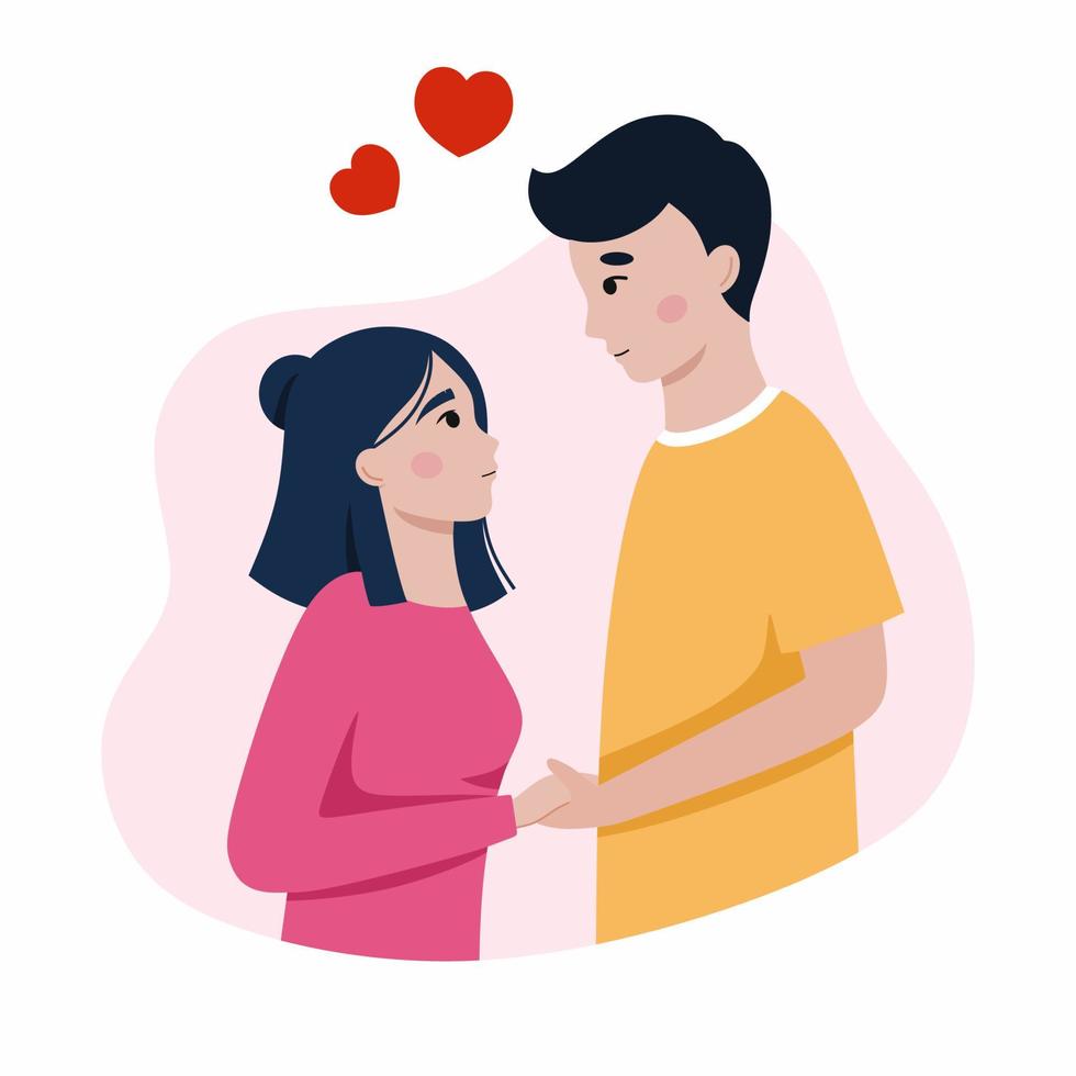 Couple In Love Looks Into Each Other Eyes Illustration With Man And