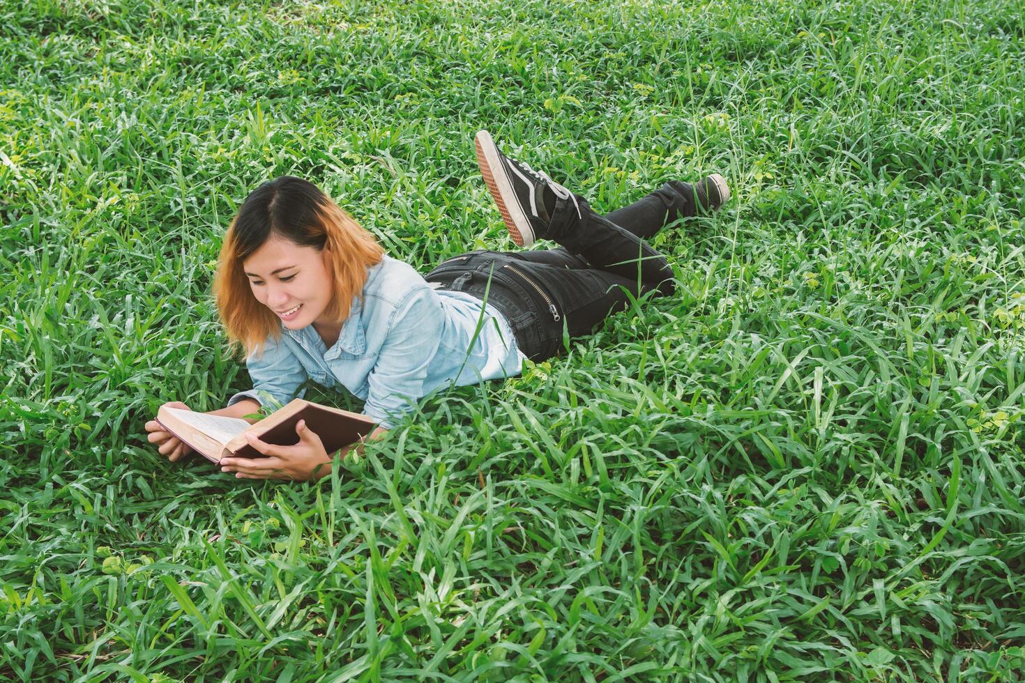 Education Woman Young Beautiful Woman Reading A Book In The Park