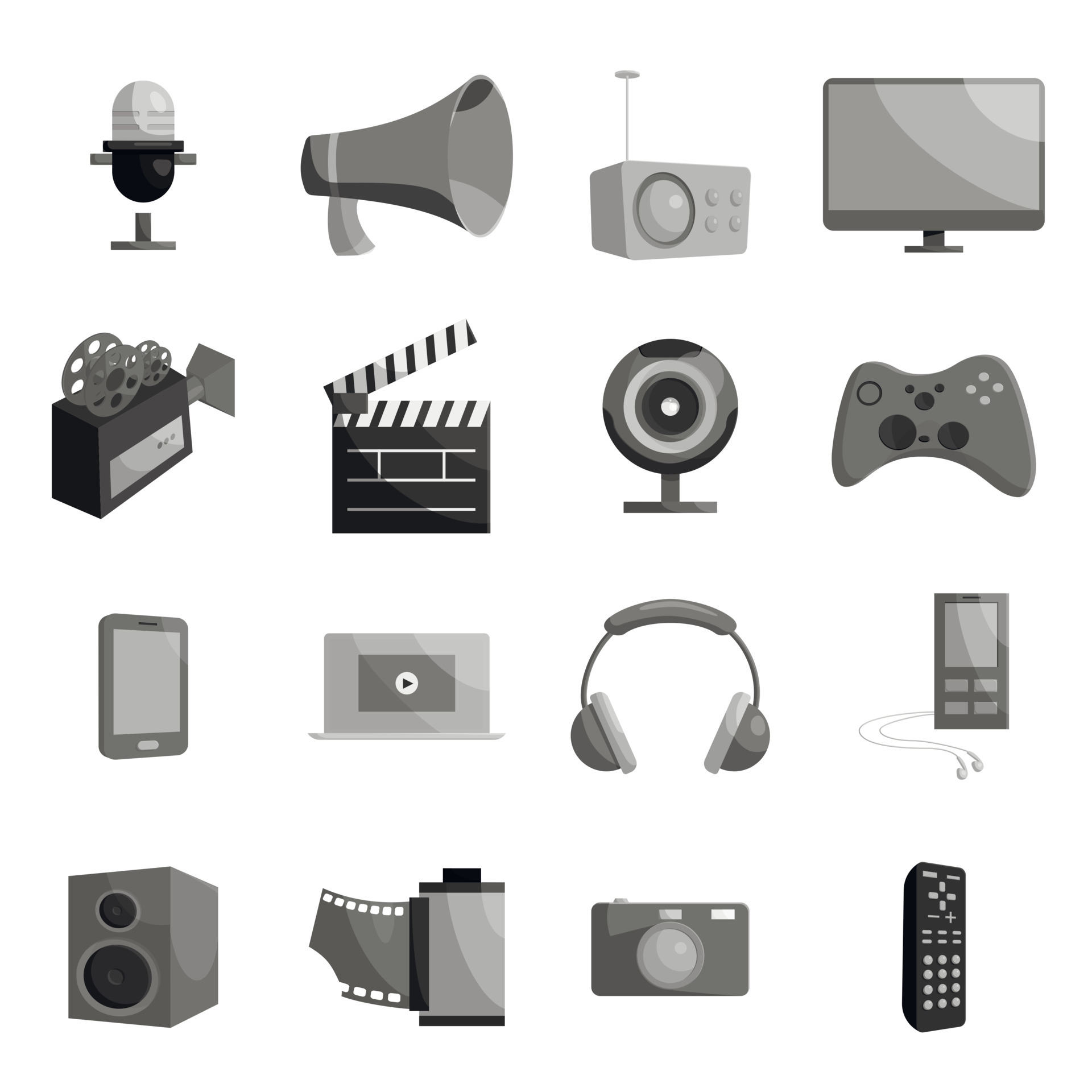 Audio and video set, black monochrome style. 5313123 Vector Art at Vecteezy