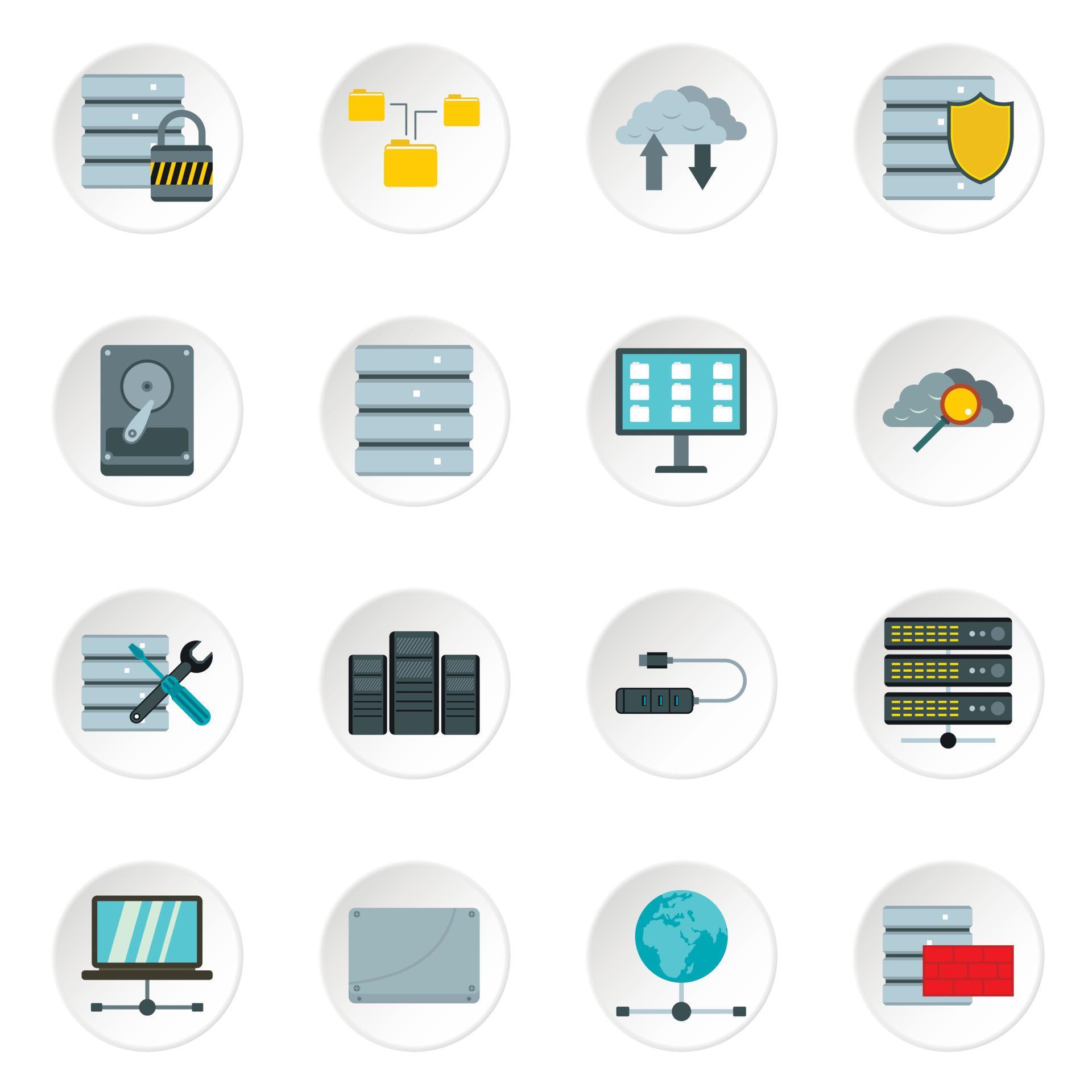 Database icons set, flat style 5316697 Vector Art at Vecteezy