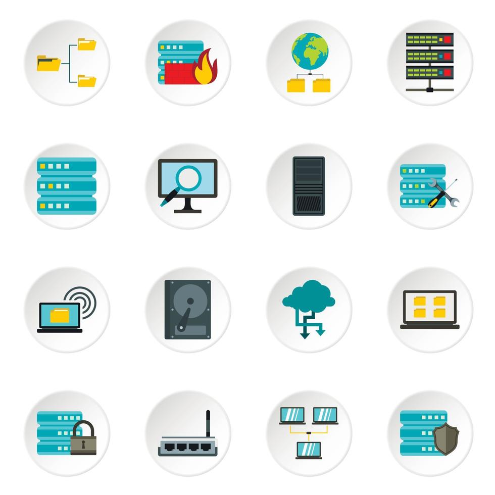 Database icons set, flat style 5316863 Vector Art at Vecteezy