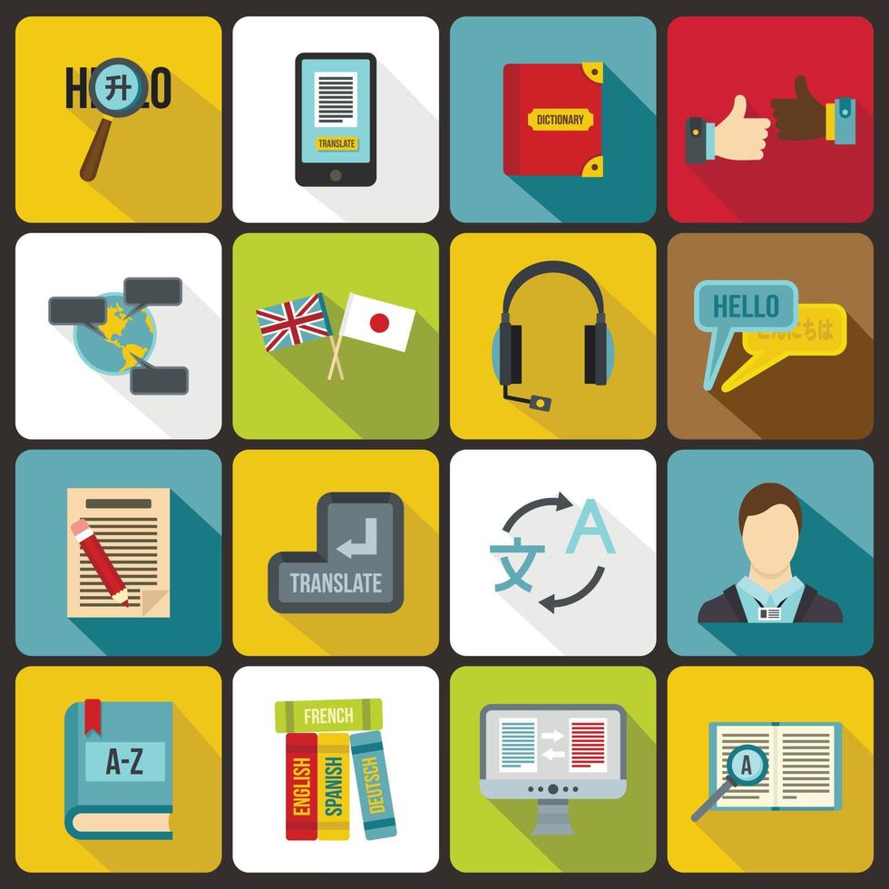 Learning foreign languages icons set, flat style 5317642 Vector Art at ...