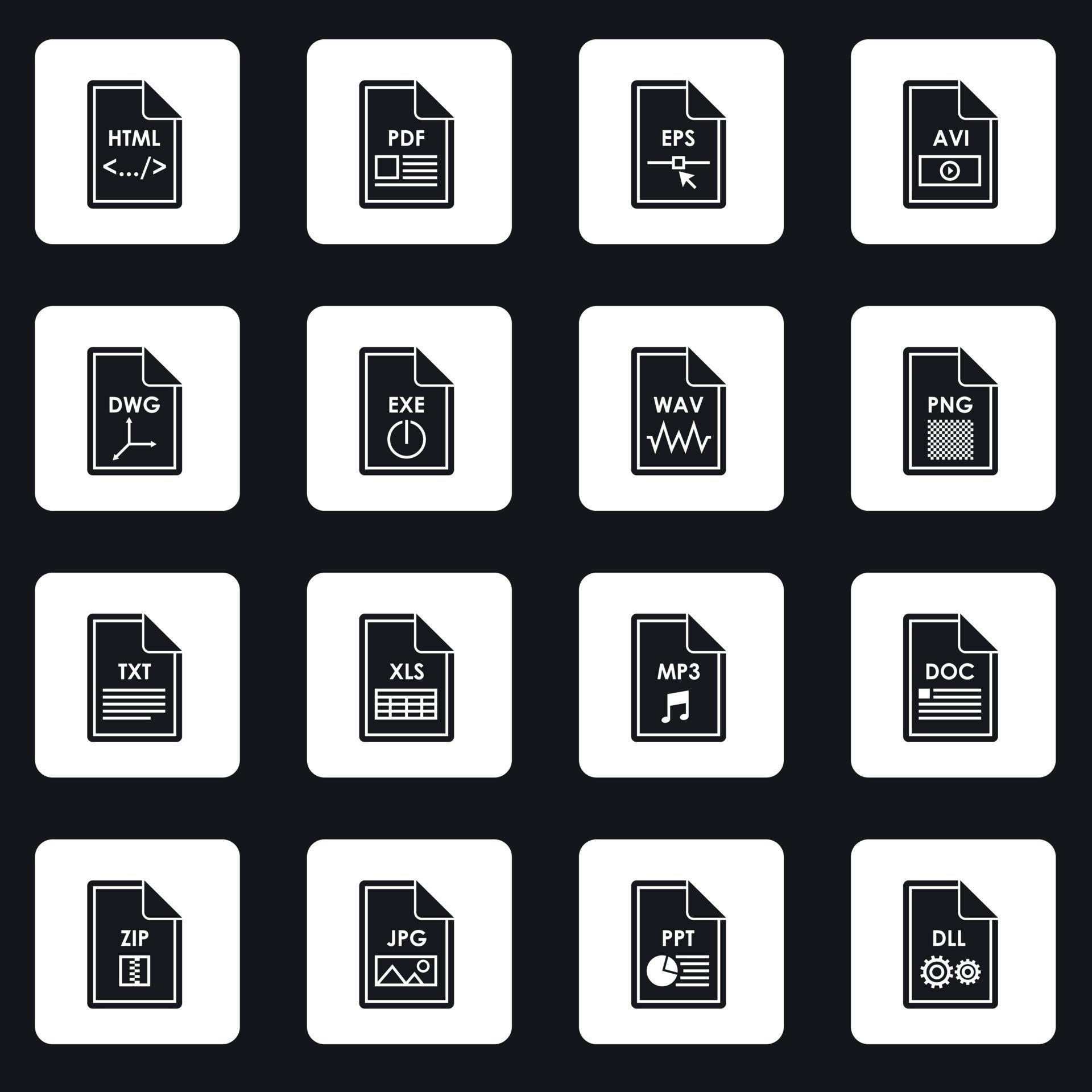 File format icons set, simple style 5317860 Vector Art at Vecteezy