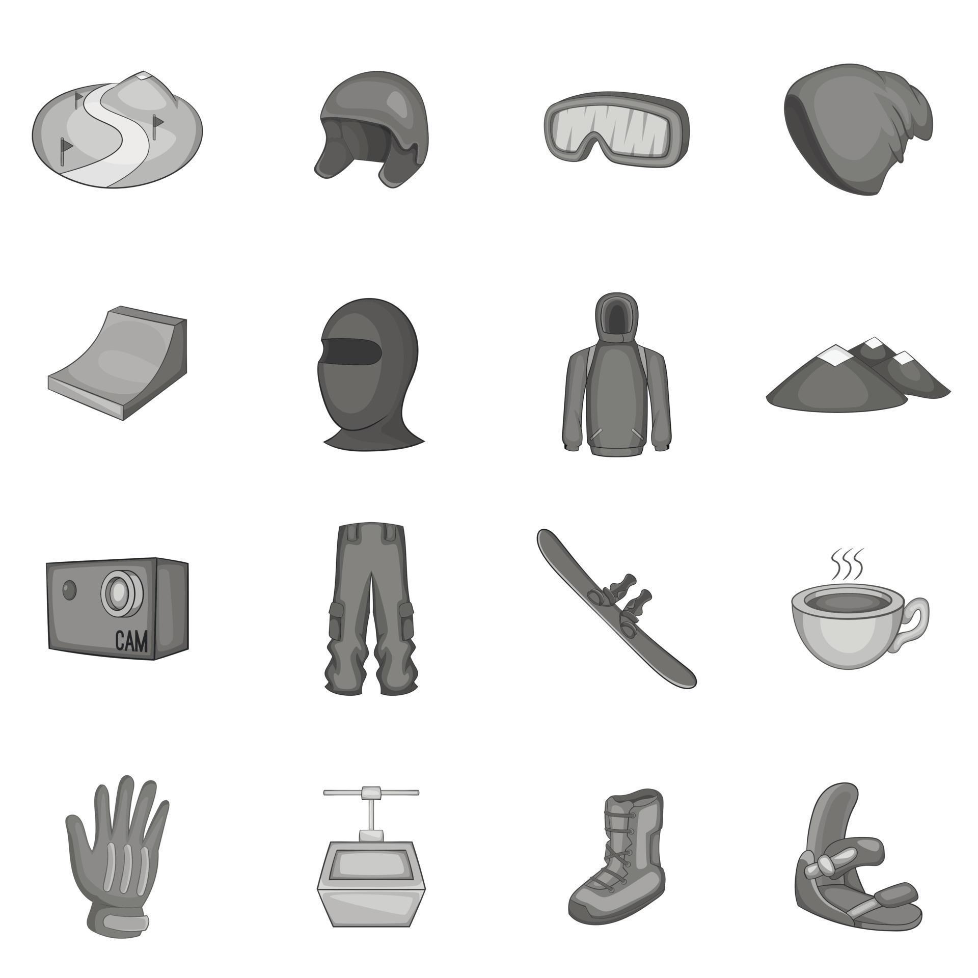 Snowboarding icons set, gray monochrome style 5318352 Vector Art at ...