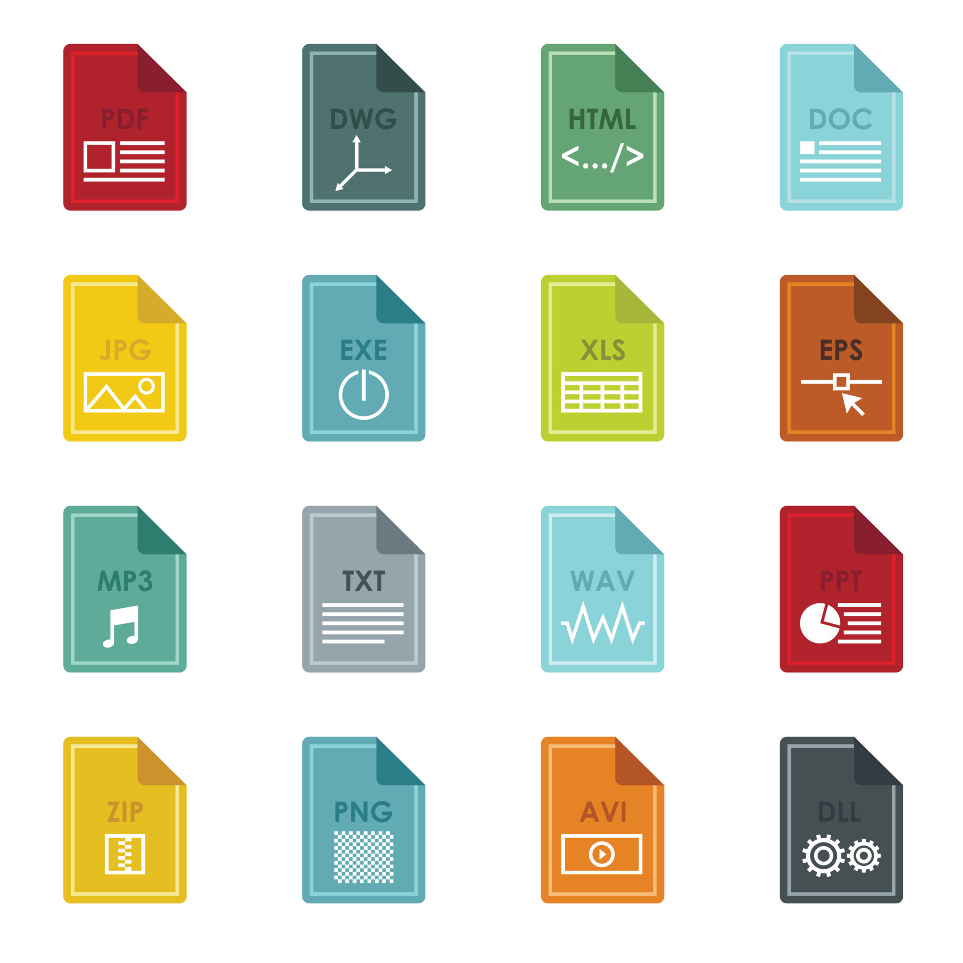 File format icons set, flat style 5318679 Vector Art at Vecteezy
