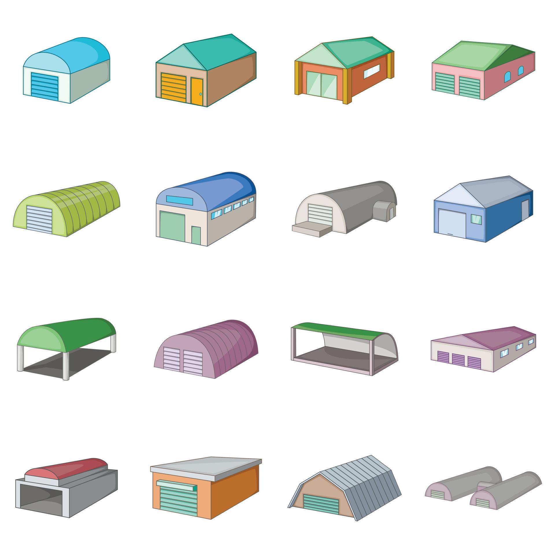 Different Hangars Icons Set Cartoon Style 5318748 Vector Art At Vecteezy