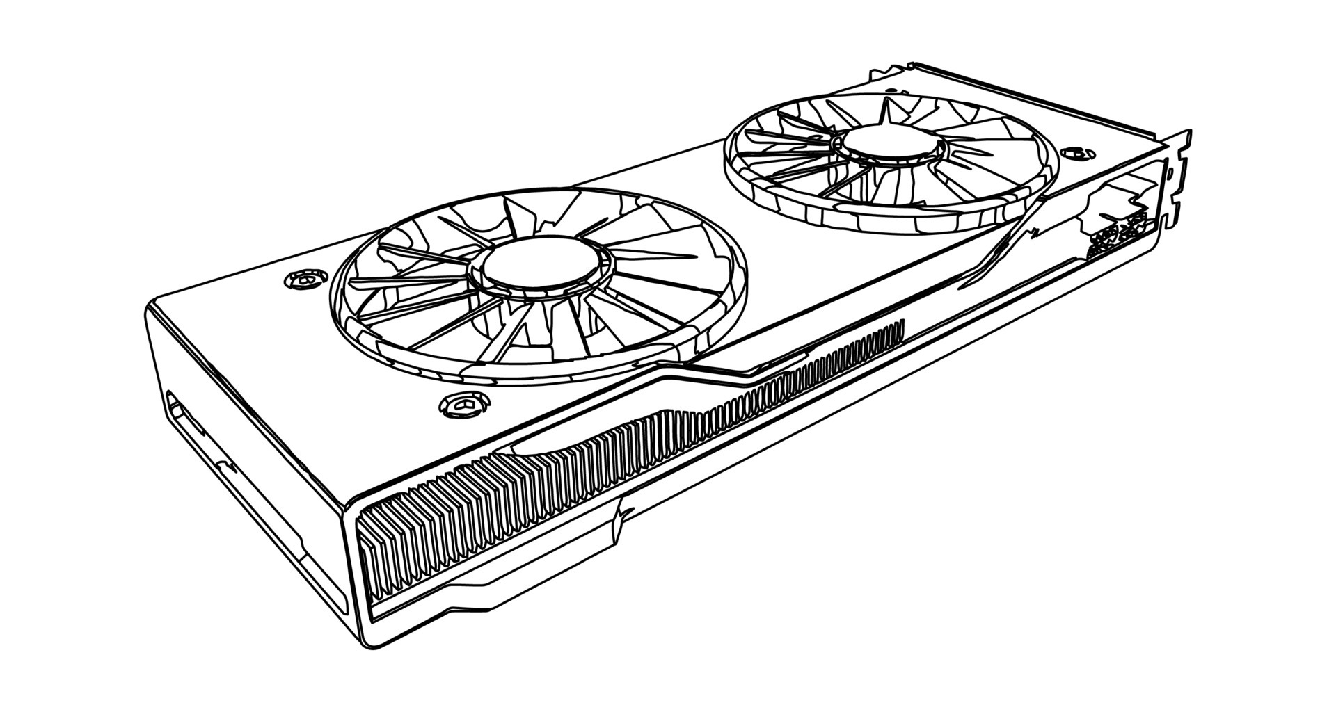 Sketch of a video card in isometric projection, isolated outline vector ...