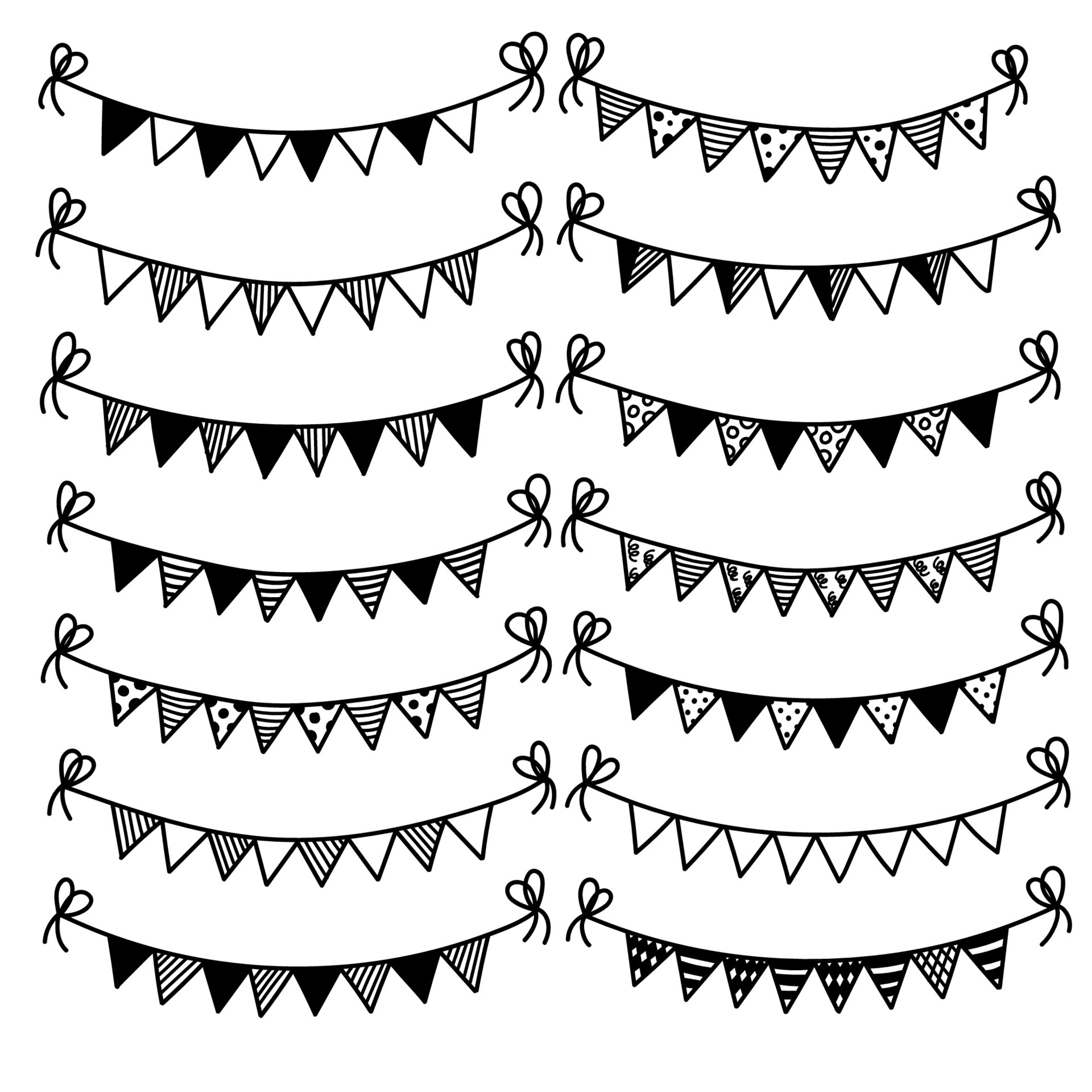 Freehand Handdrawn Bunting Flags And Decorations Set Pack. Premium ...