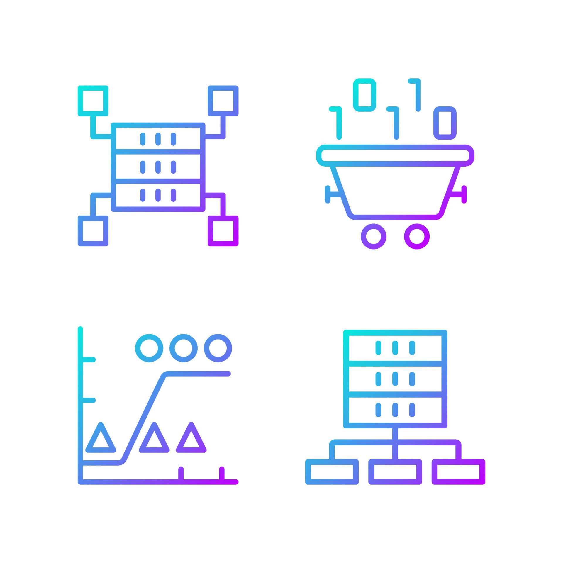 Dataset processing gradient linear vector icons set. Data mining and storage. Statistic ...