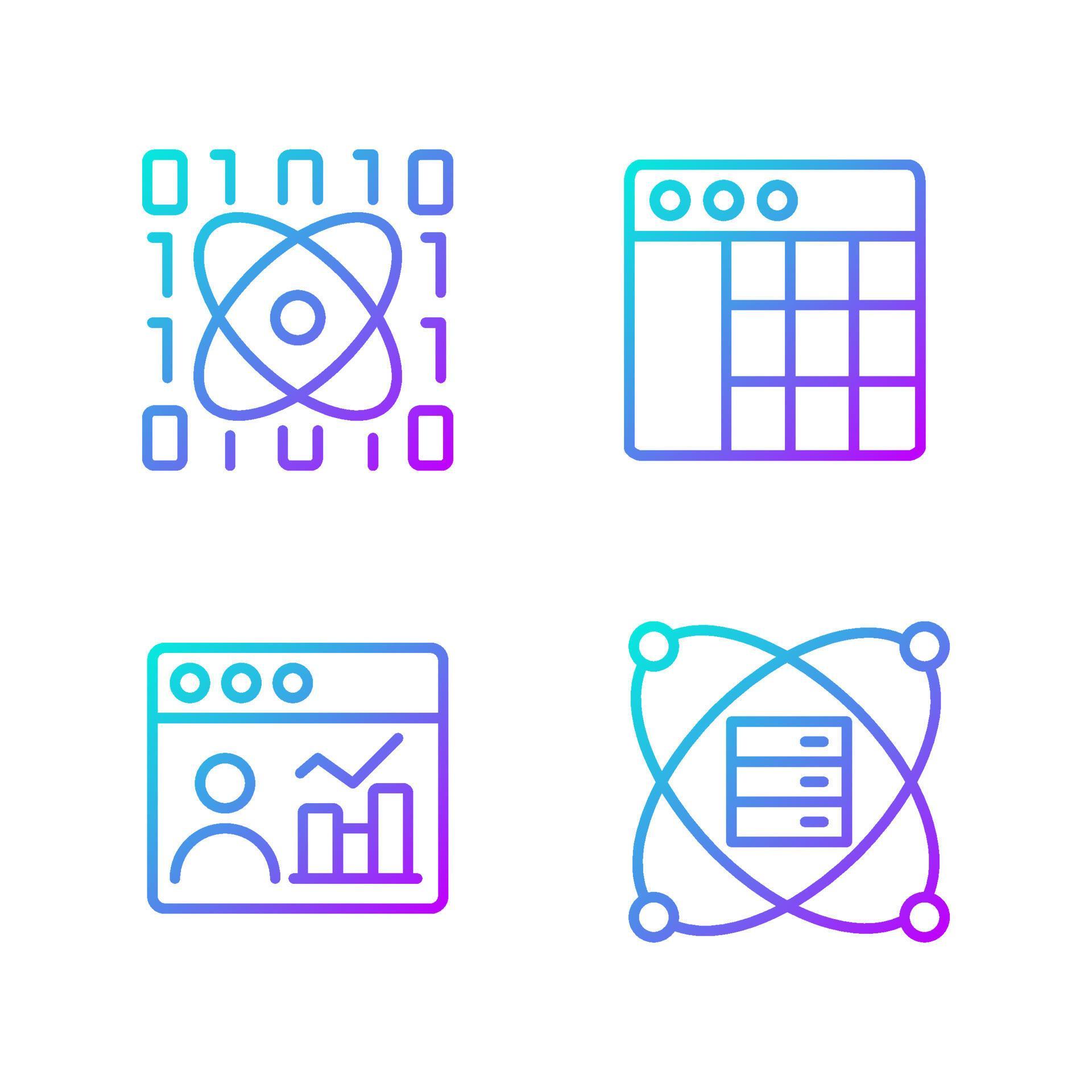 Science Data Mining Gradient Linear Vector Icons Set Tools For Virtual Researching Engineering