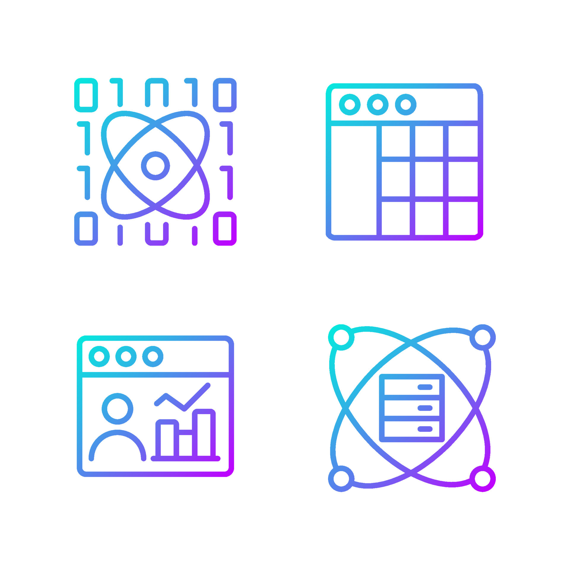 Science data mining gradient linear vector icons set. Tools for virtual researching. Engineering ...