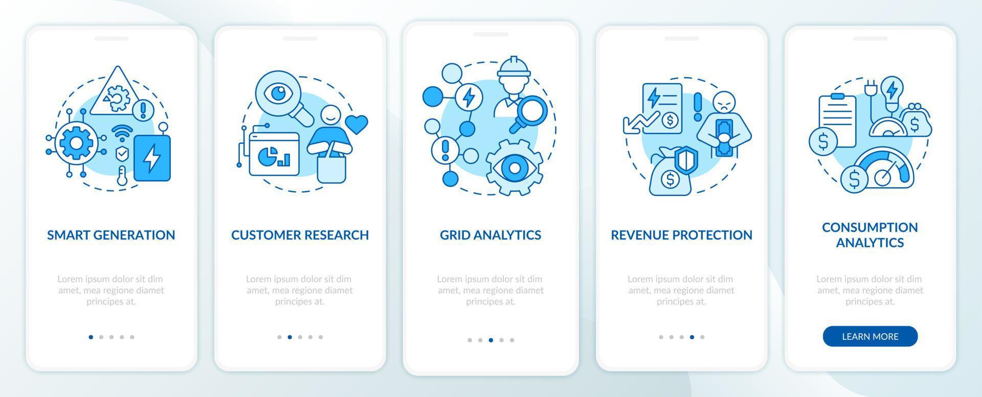 Possibilities Of Smart Grid Blue Onboarding Mobile App Screen Benefits
