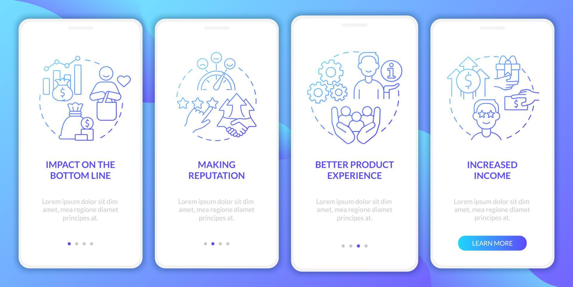 Benefits Of Customer Service Blue Gradient Onboarding Mobile App Screen Walkthrough 4 Steps