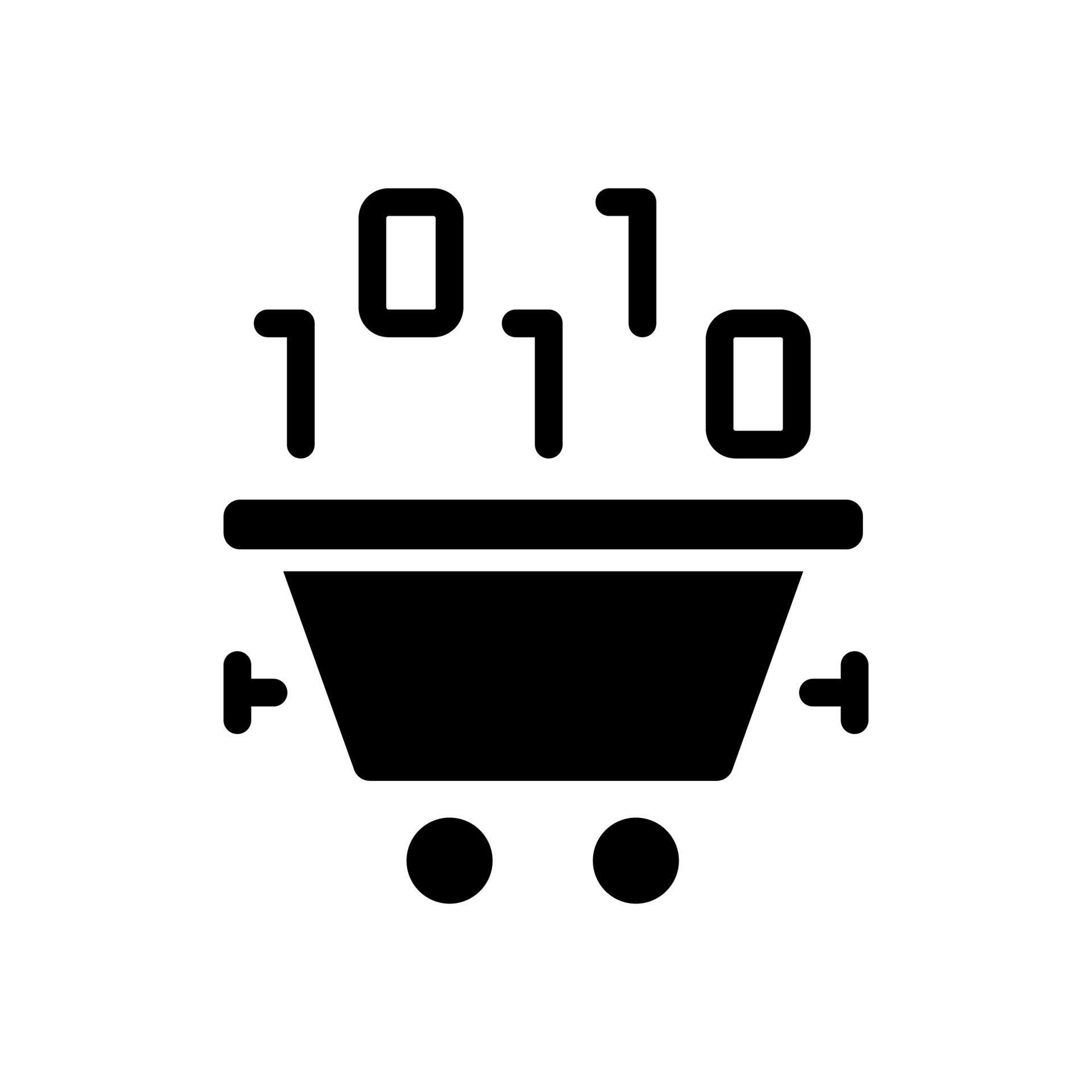 Data mining technology black glyph icon. Binary code and wagon ...