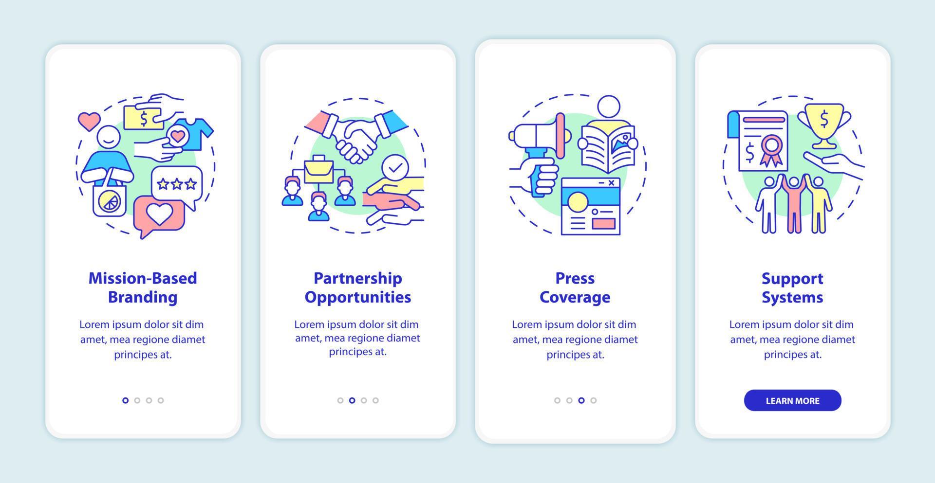 Advantages For Social Entrepreneurship Onboarding Mobile App Page Screen Walkthrough 4 Steps