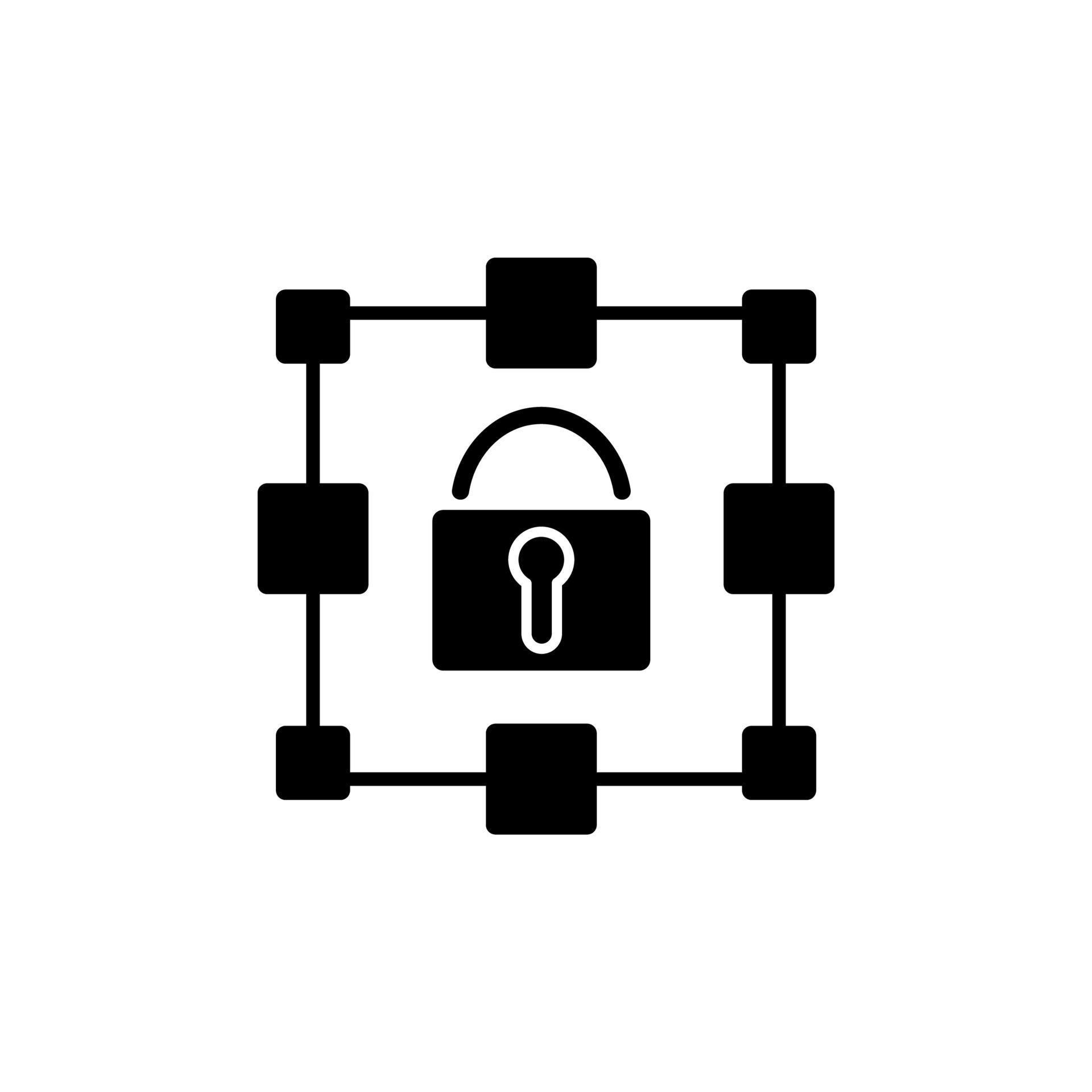 Blockchain black glyph icon. Encrypted data blocks storage. Recording ...