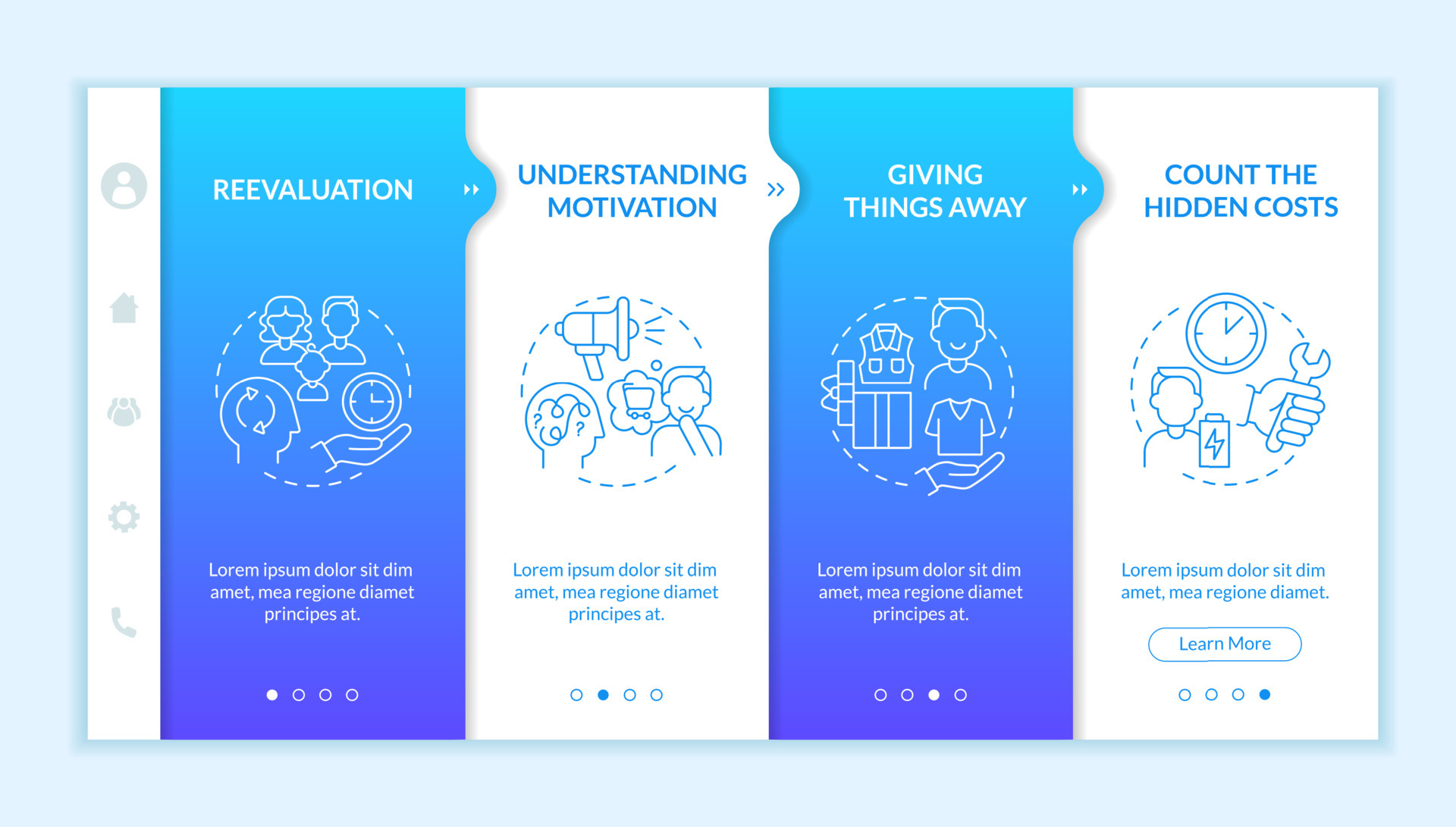 Challenging consumerism blue gradient onboarding vector template ... Challenging consumerism blue gradient onboarding vector template ...