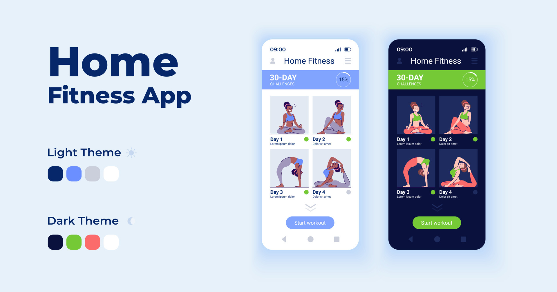 Home fitness app cartoon smartphone interface vector templates set ...