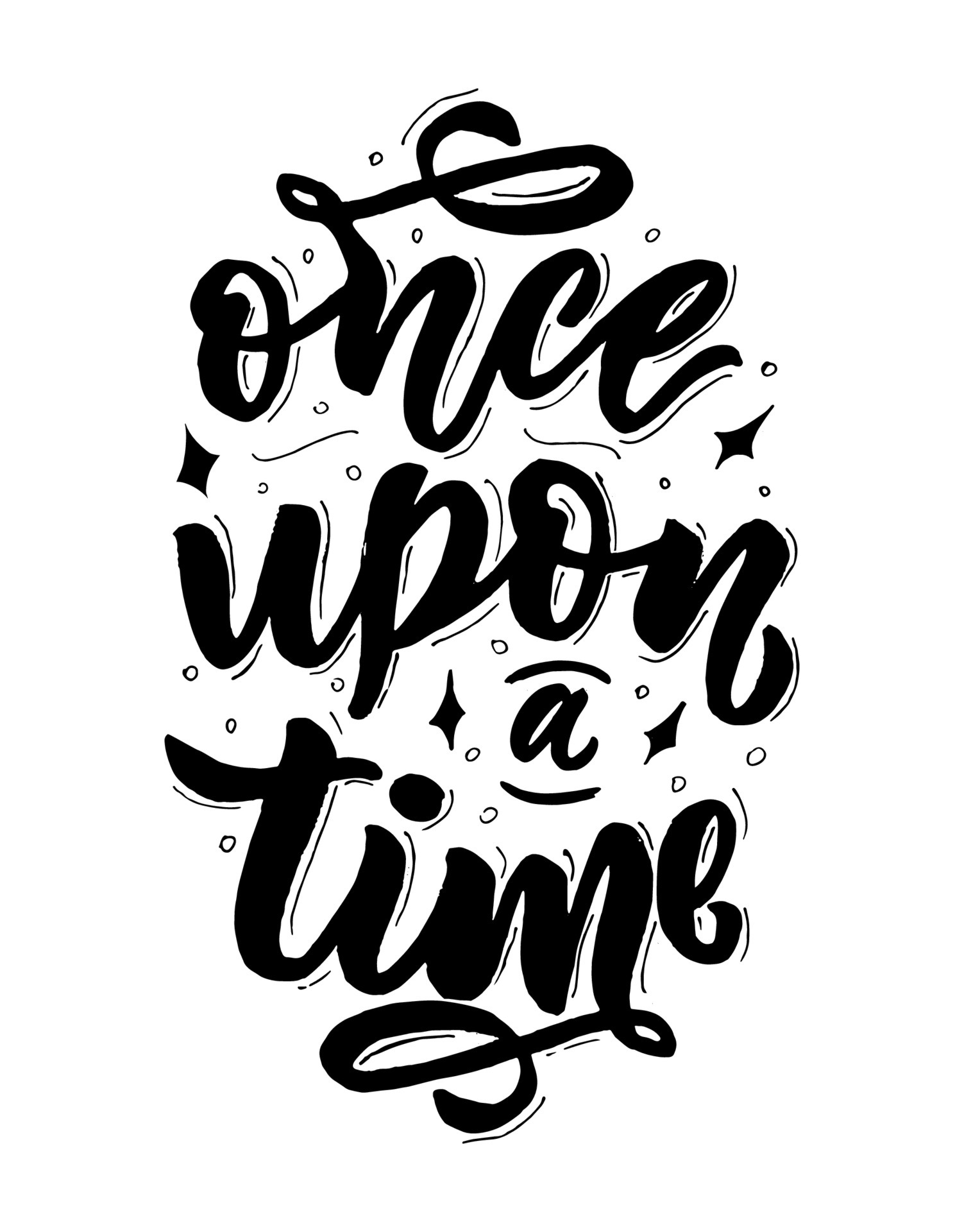 Once upon a time. Hand drawn calligraphy lettering quote. typography ...