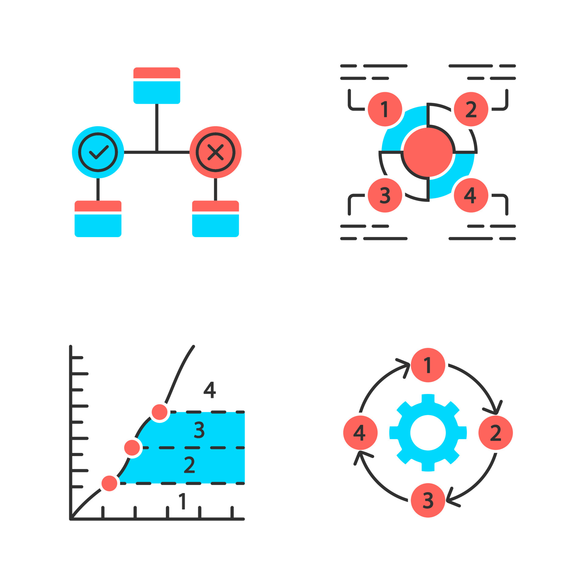 Diagram concepts color icons set. Decision, explanatory, phase, process ...