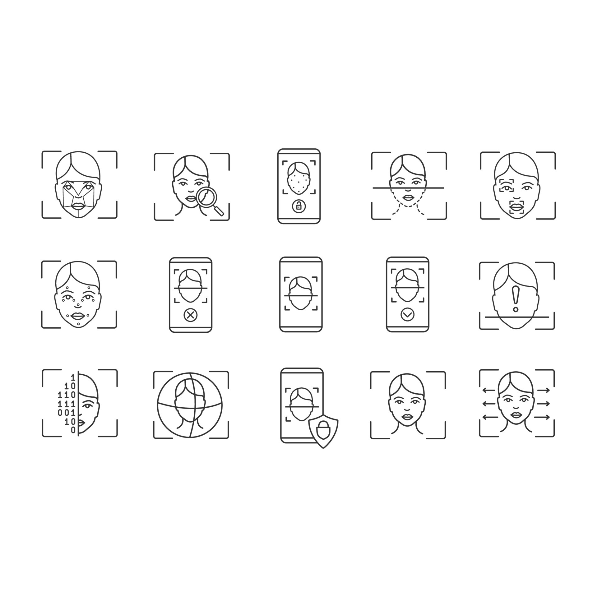 Facial Recognition Linear Icons Set Thin Line Contour Symbols Face Id