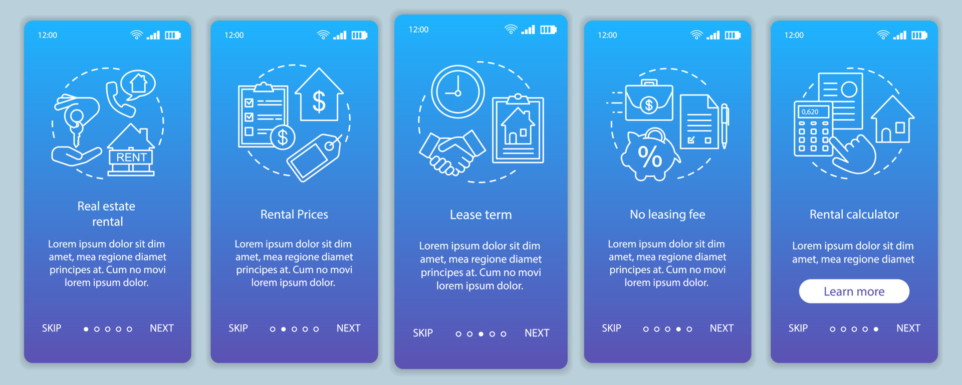 Real Estate Agency Onboarding Mobile App Page Screen With Linear