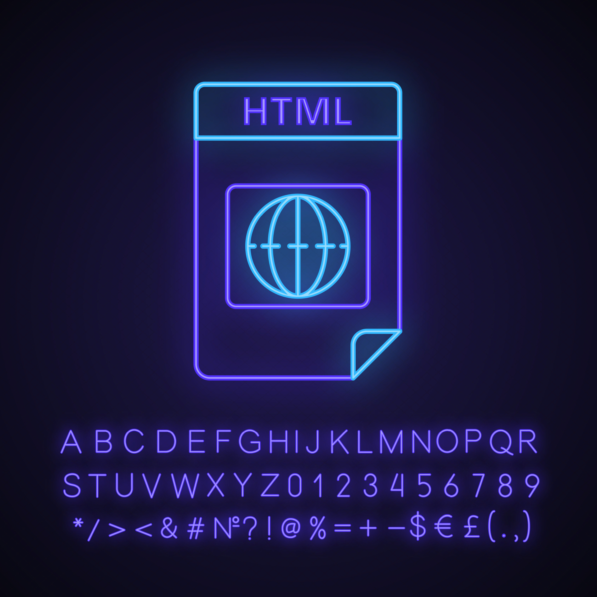 HTML file format neon light icon. Hypertext markup language. Saved web ... HTML file format neon light icon. Hypertext markup language. Saved web ...