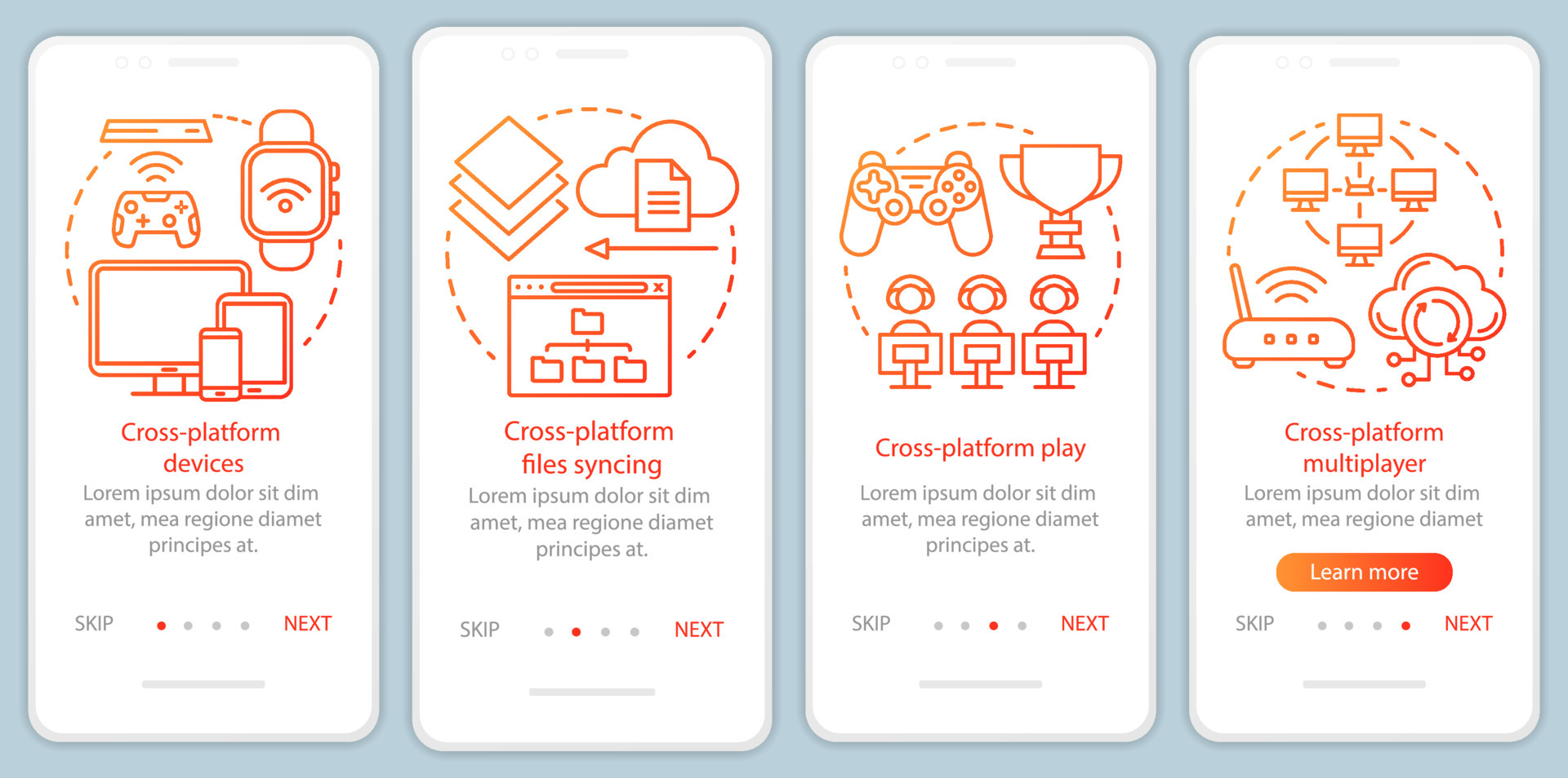Cross Platform Multiplayer Onboarding Mobile App Page Screen Vector Template Online Cloud