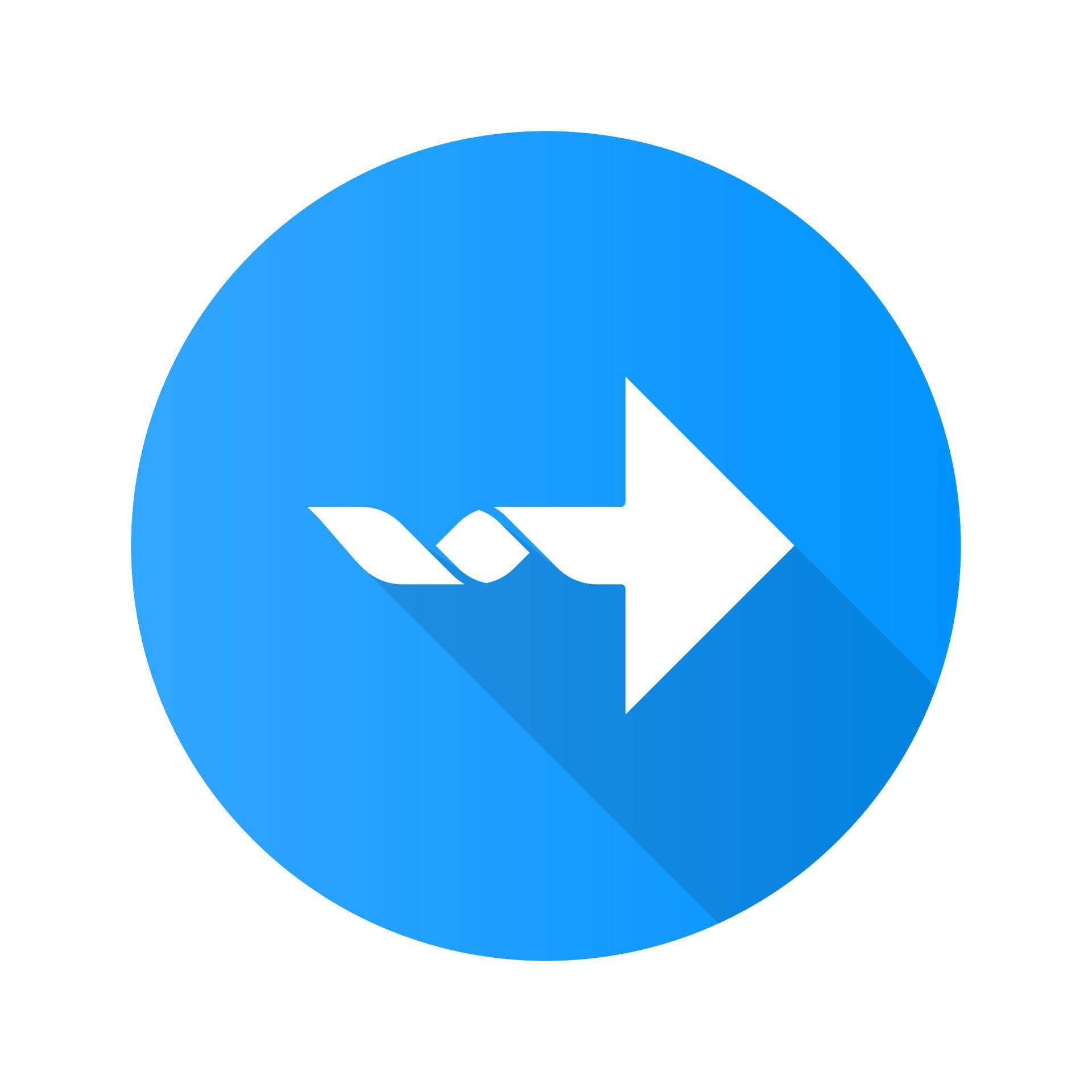 Twisted arrow flat design long shadow glyph icon. Navigation pointer sign. Direction move ...