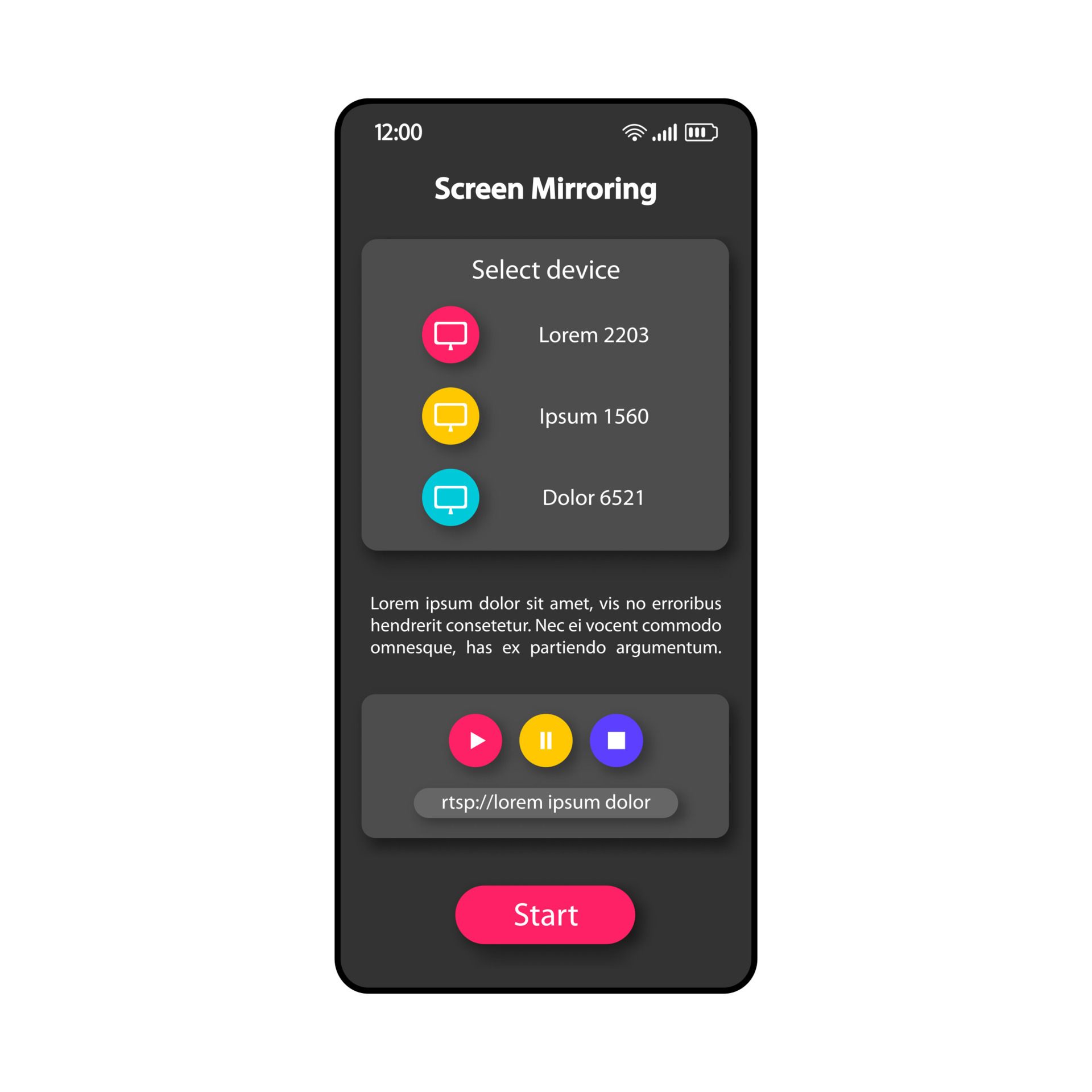 Screen Mirroring Tool Smartphone Interface Vector Template Mobile App Page Color Design Layout