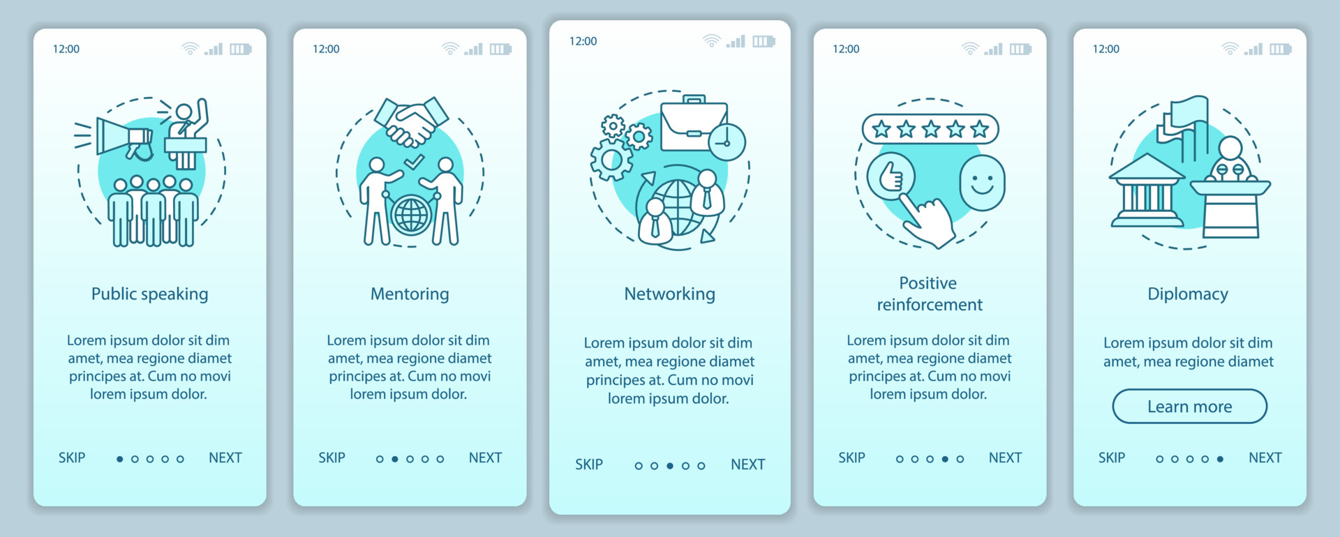 Hr Soft Skills Onboarding Mobile App Page Screen Vector Template