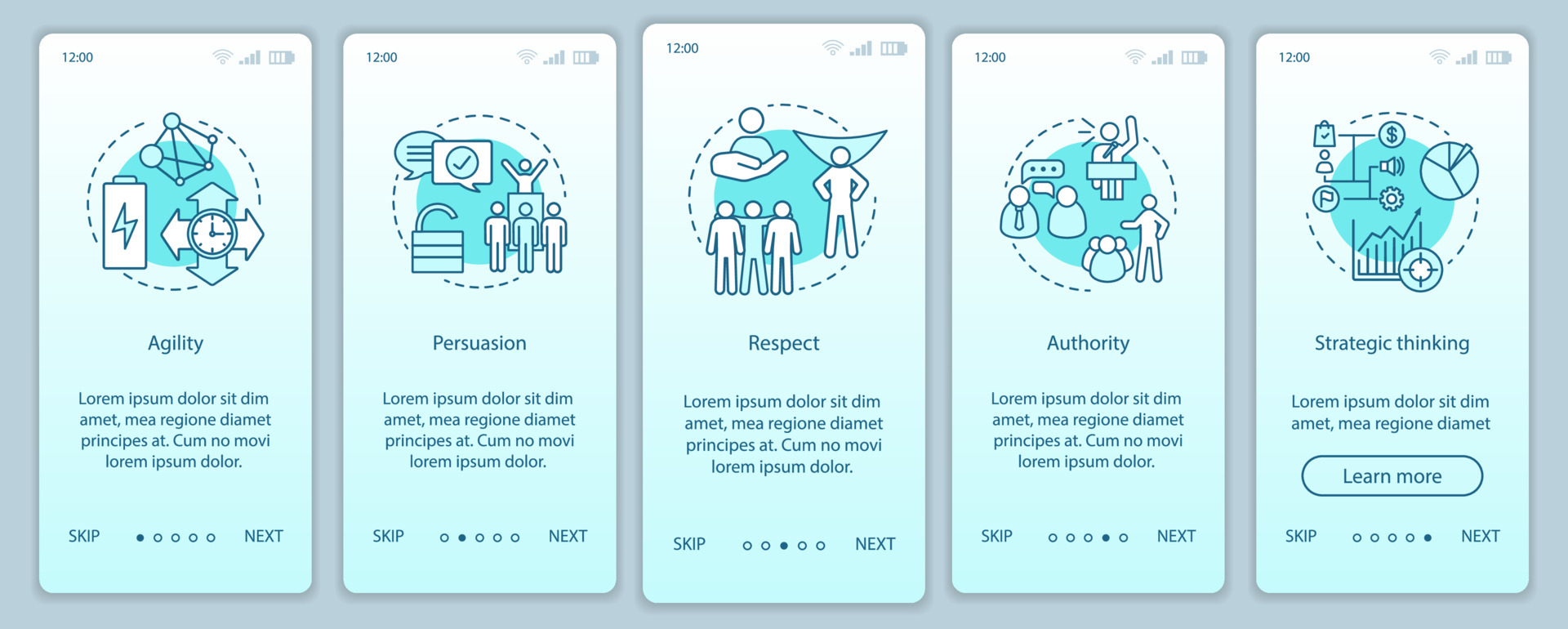 Hr Baseline Skills Onboarding Mobile App Page Screen Vector Template Employee Soft Qualities