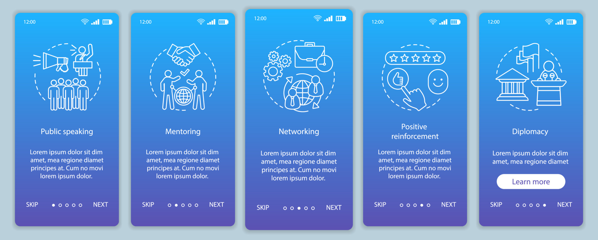 Communication Skills Onboarding Mobile App Page Screen Vector Template