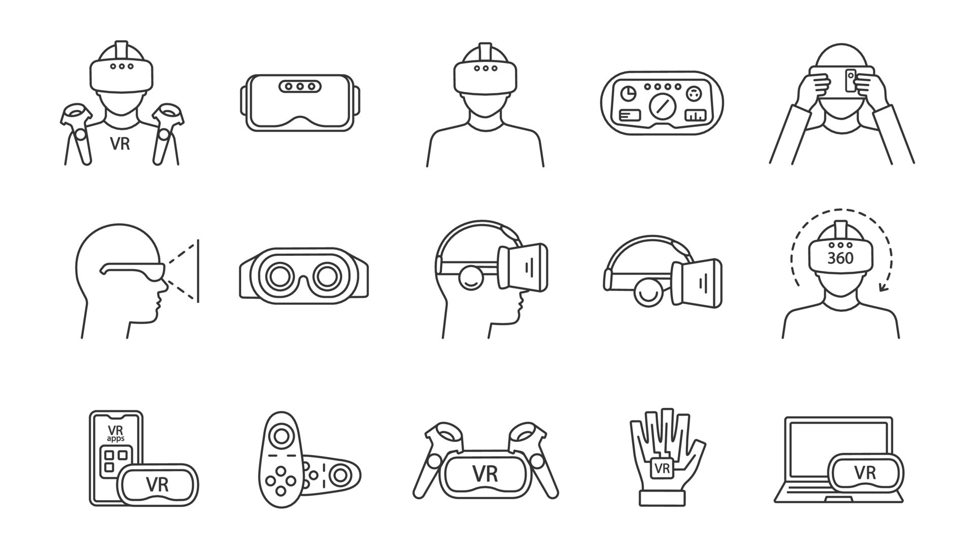 Virtual Reality Linear Icons Set Thin Line Contour Symbols Vr Games