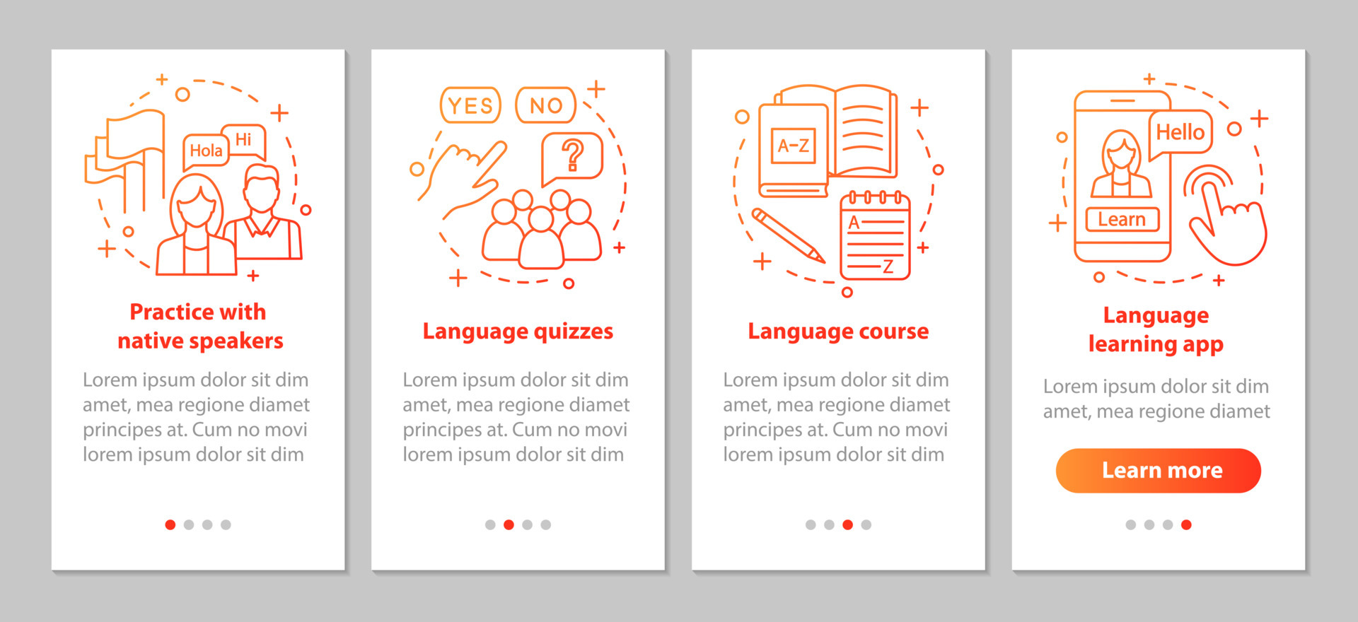 Language Learning Onboarding Mobile App Page Screen Vector Template Lessons With Tutor