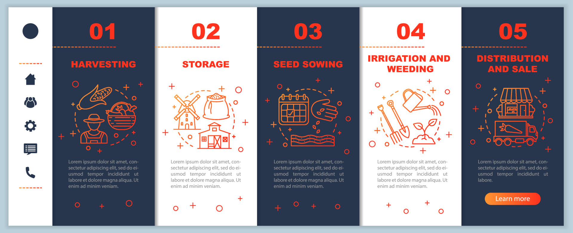 Agricultural Business Onboarding Mobile App Page Screen Vector Template Harvesting Sowing